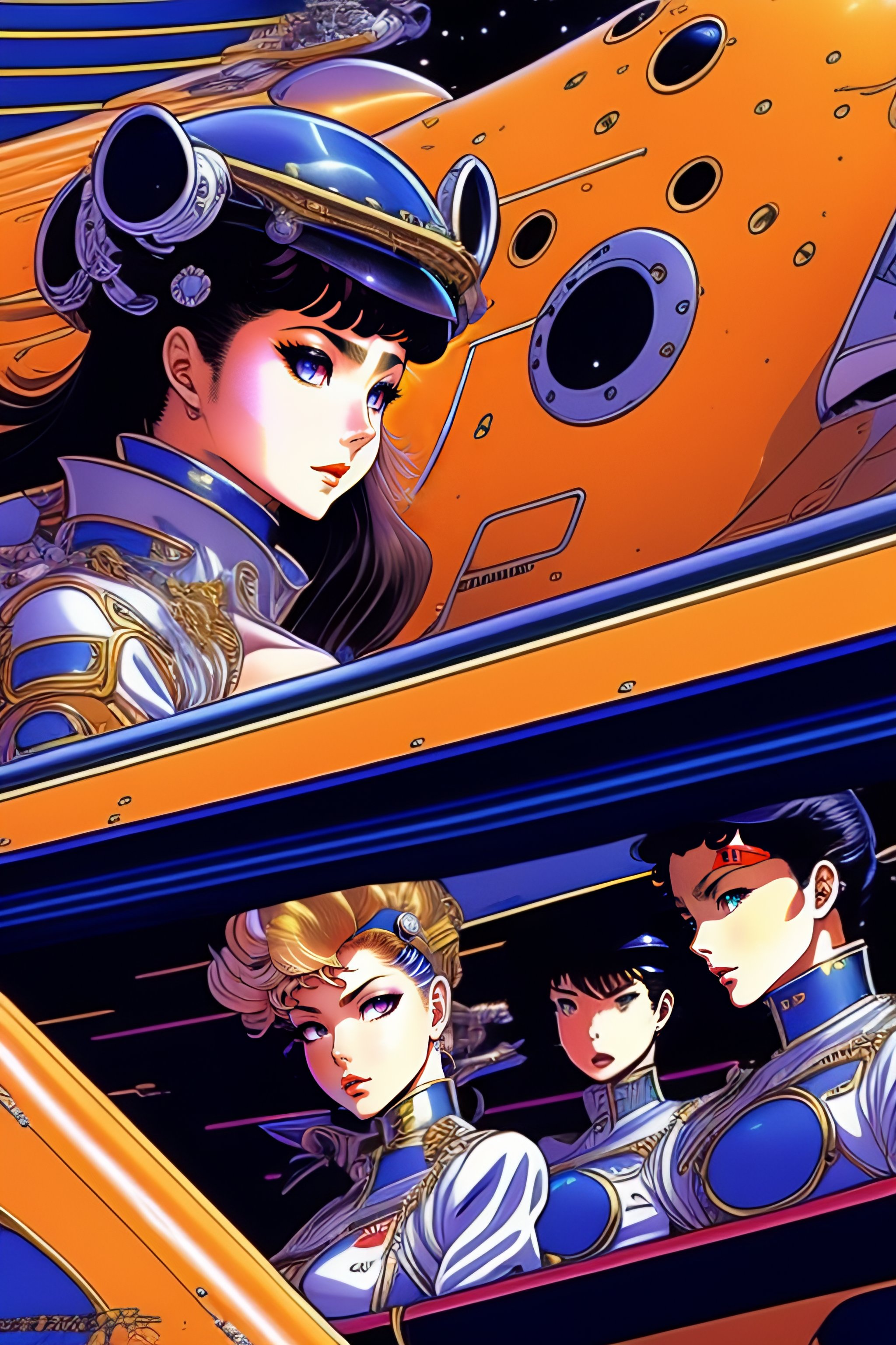 Lexica - Vintage 80's anime style. cluttered starship interior; crew ...