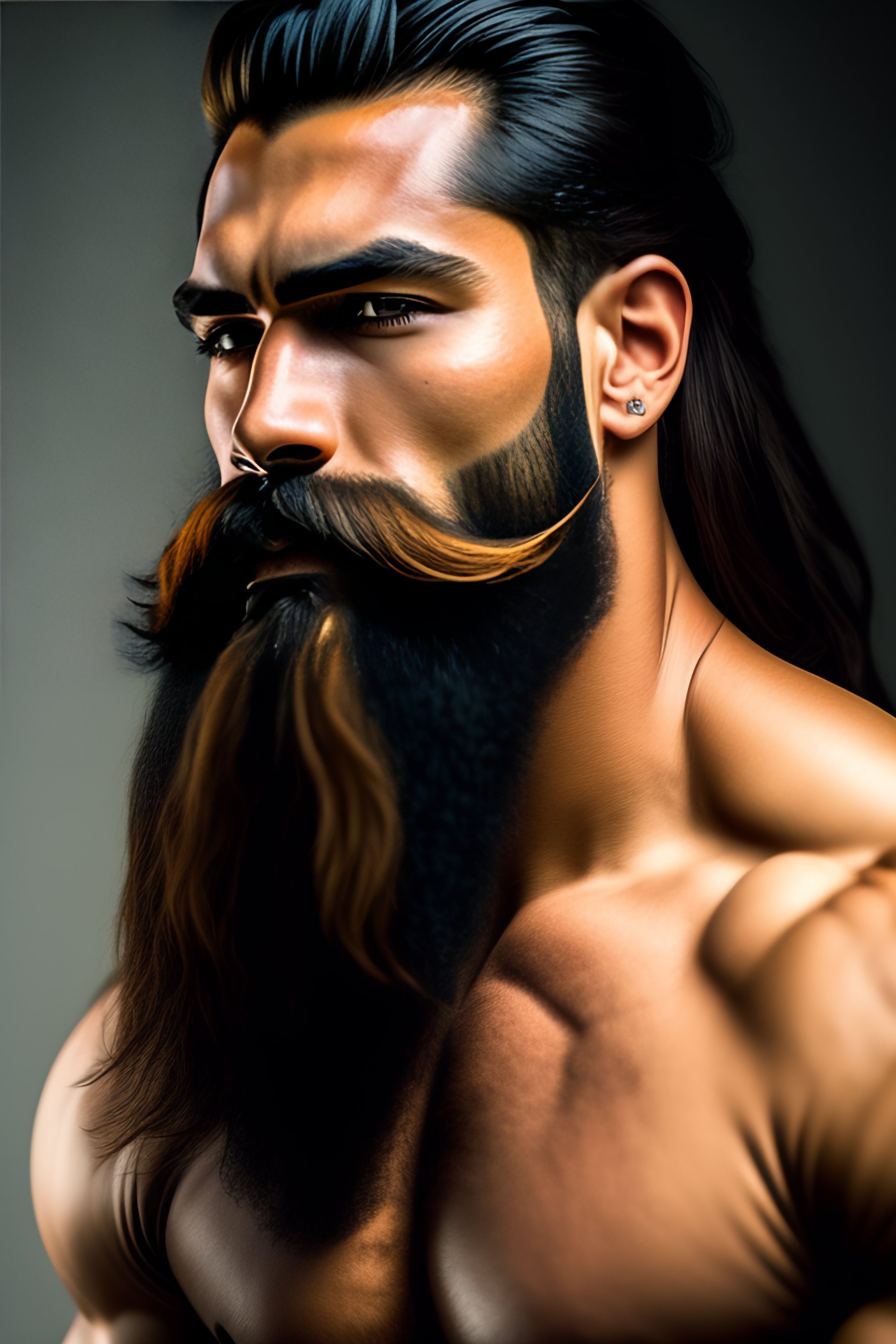 Lexica - Hairy muscle model handlebar mustache long beard hunk steam