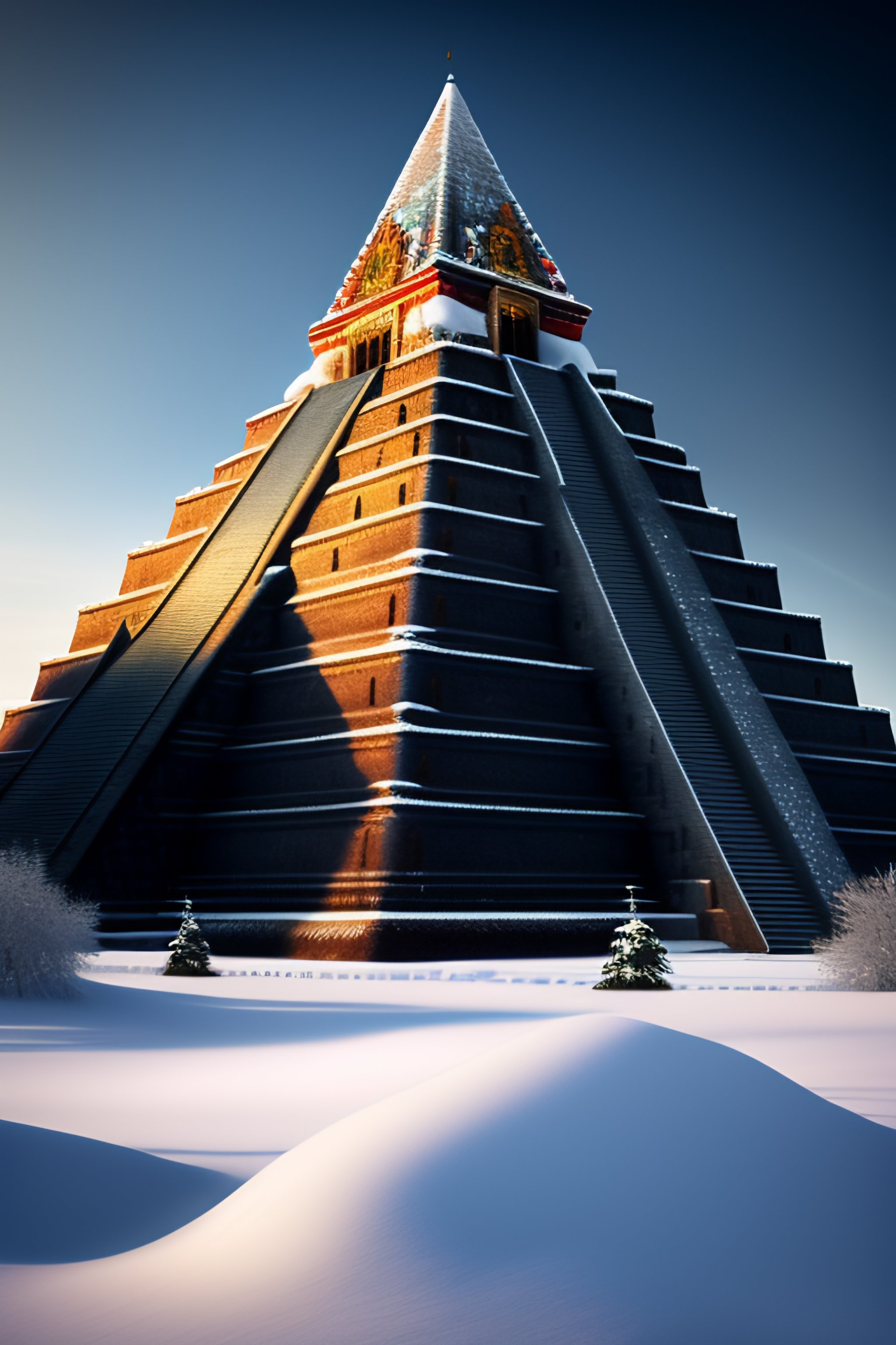 Lexica - Ancient Aztec pyramid in the snow at moscow realistic photo ...