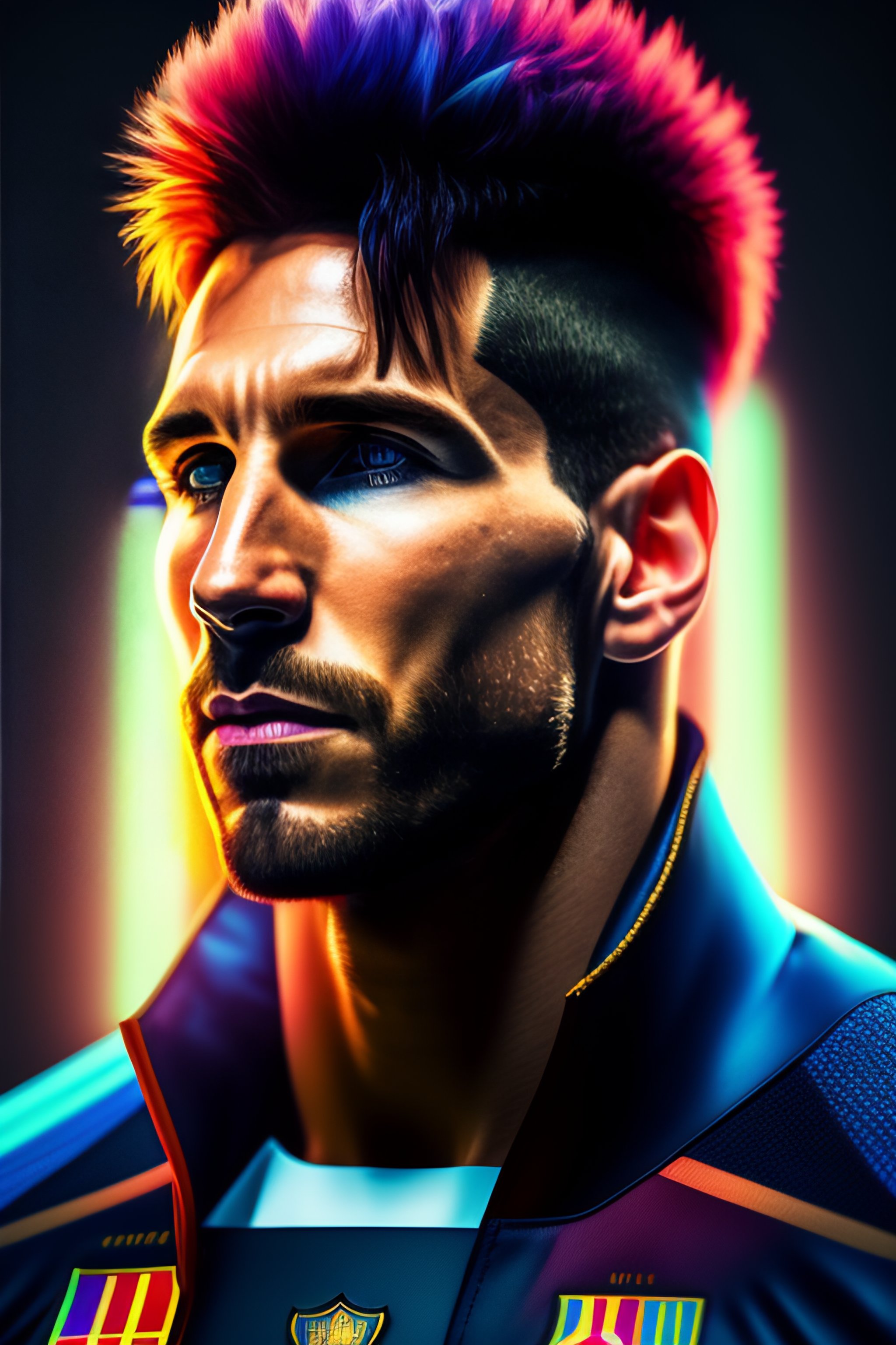 Lexica - Symmetry!! portrait of cyberpunk Lionel Messi 8k