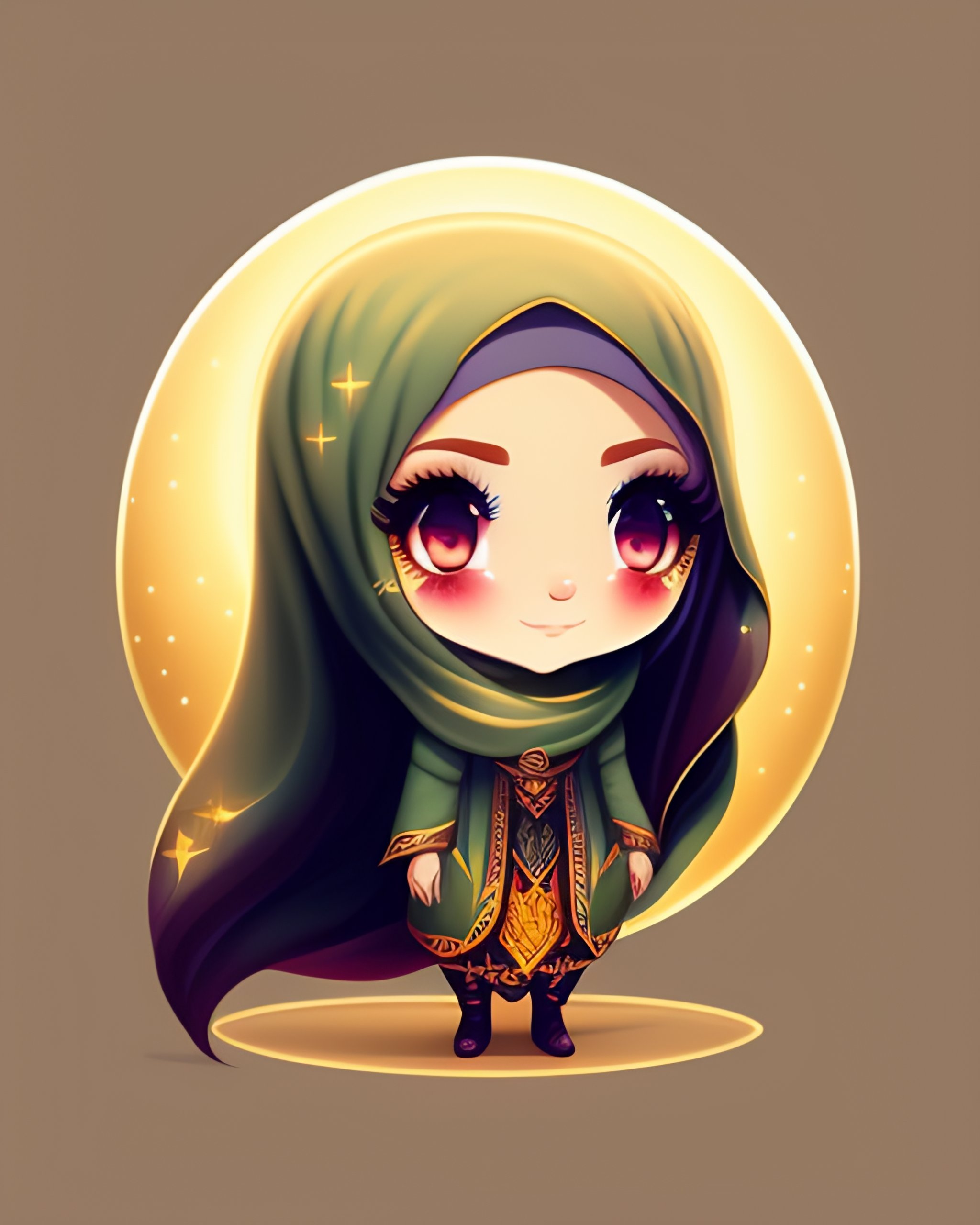 Lexica - Comfy elvish chibi goddess, hijab, Moon, shadows