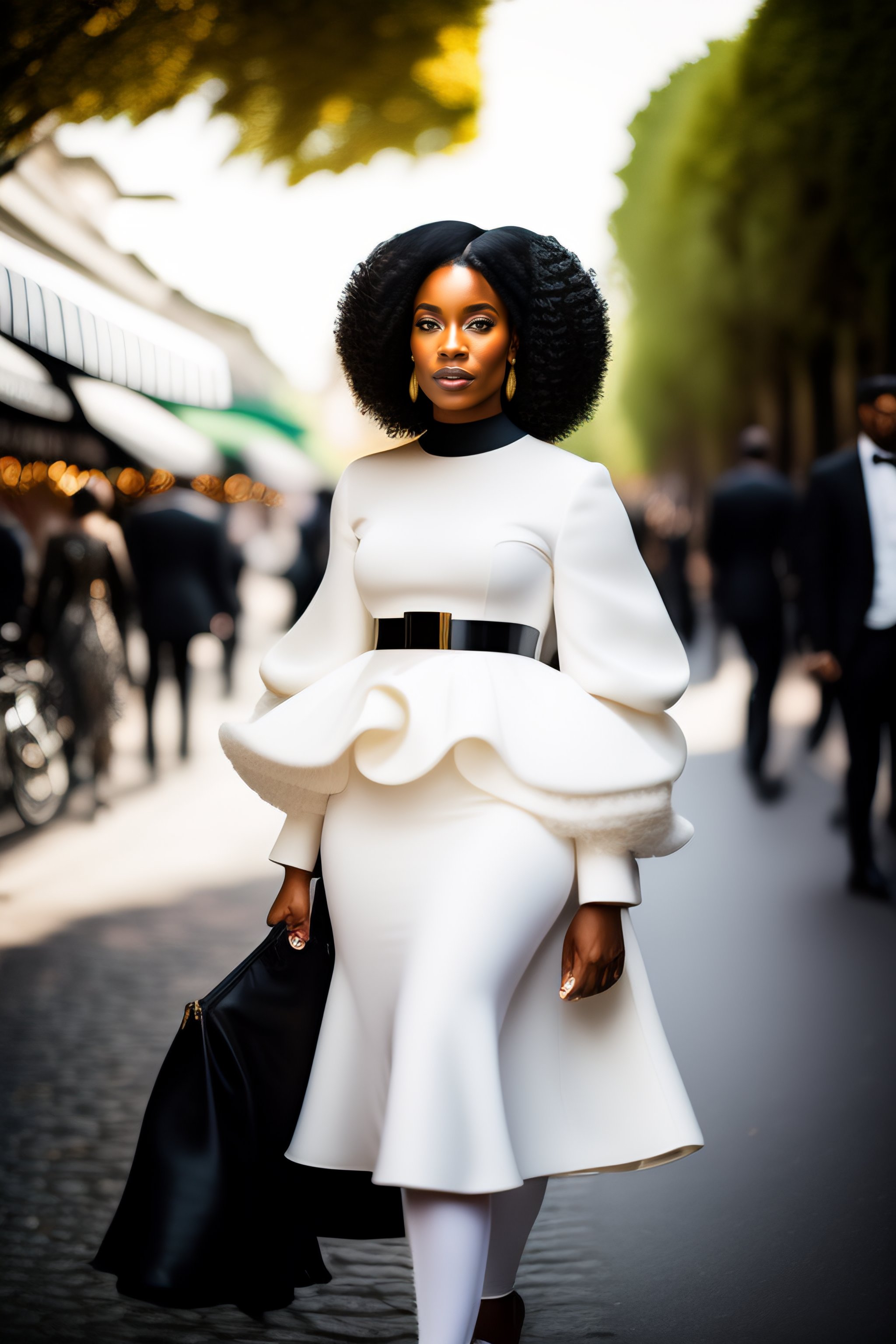 Lexica - Black woman in white haute couture dress in montmartre
