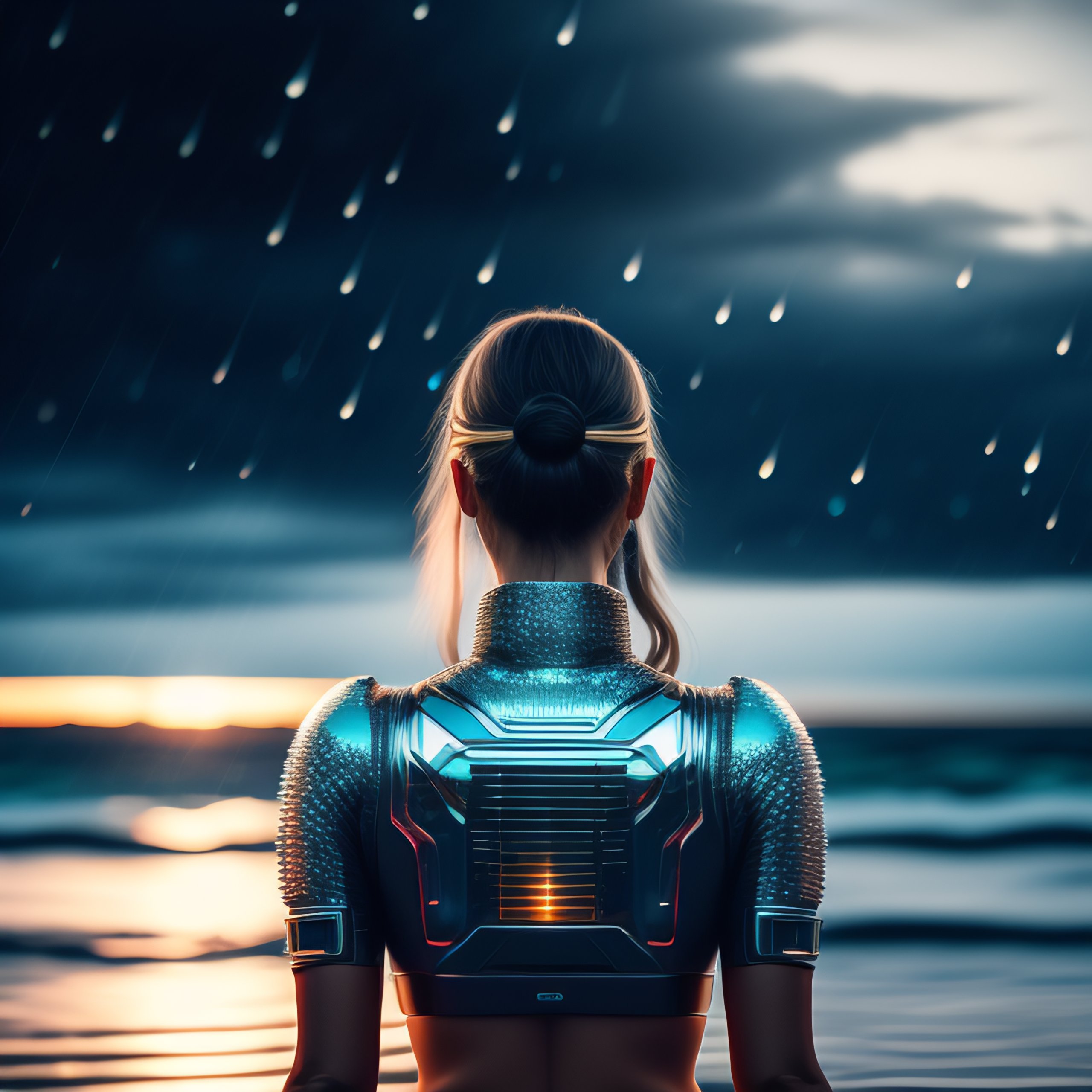 Lexica - Cyber girl wearing chrome, shining reflections, walking on the ...