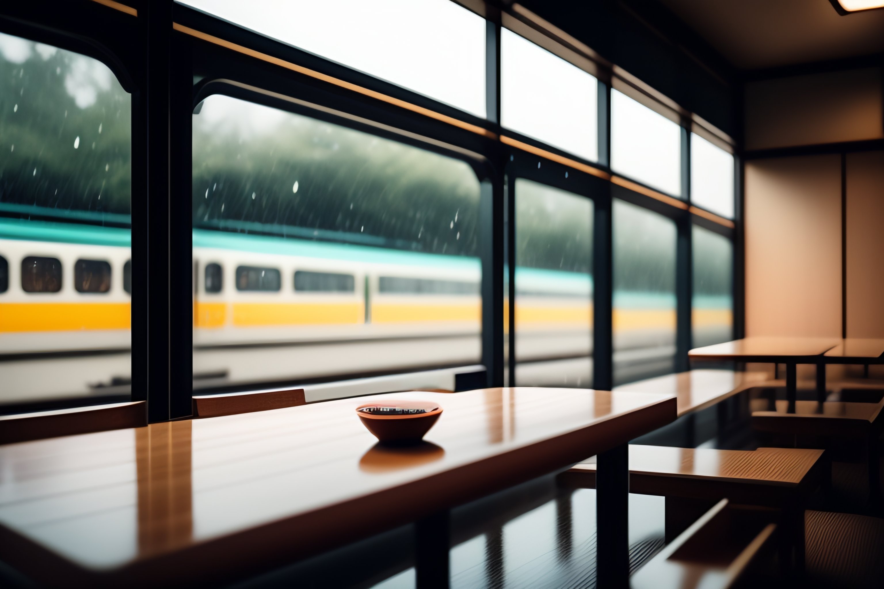 Lexica - Japanese design cafeteria with simple furniture and a large ...