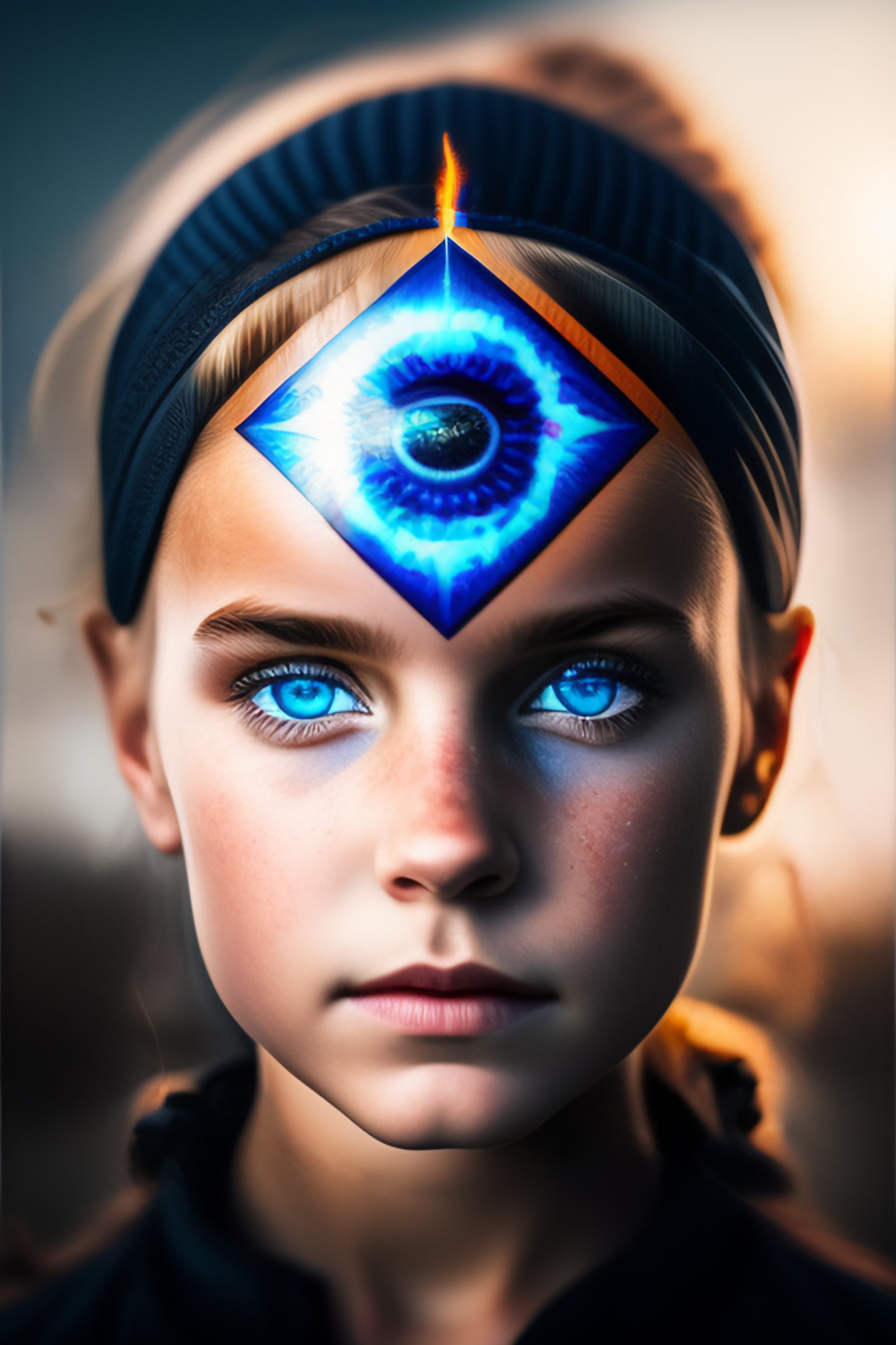 Lexica - Girl portrait , third eye on forehead , apocalypse background ...