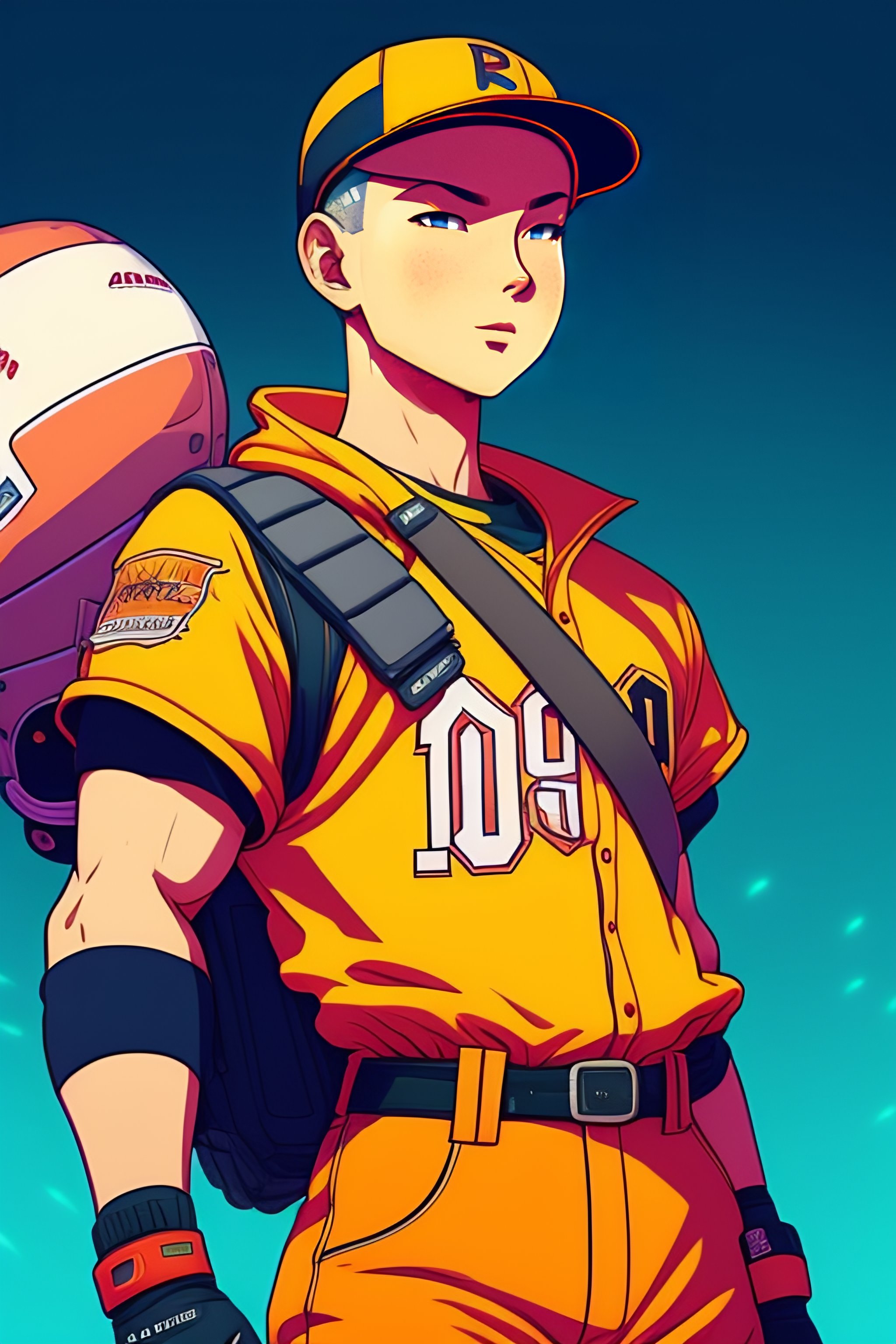 Lexica - An dorky male baseball player with a blond buzzcut and robotic ...