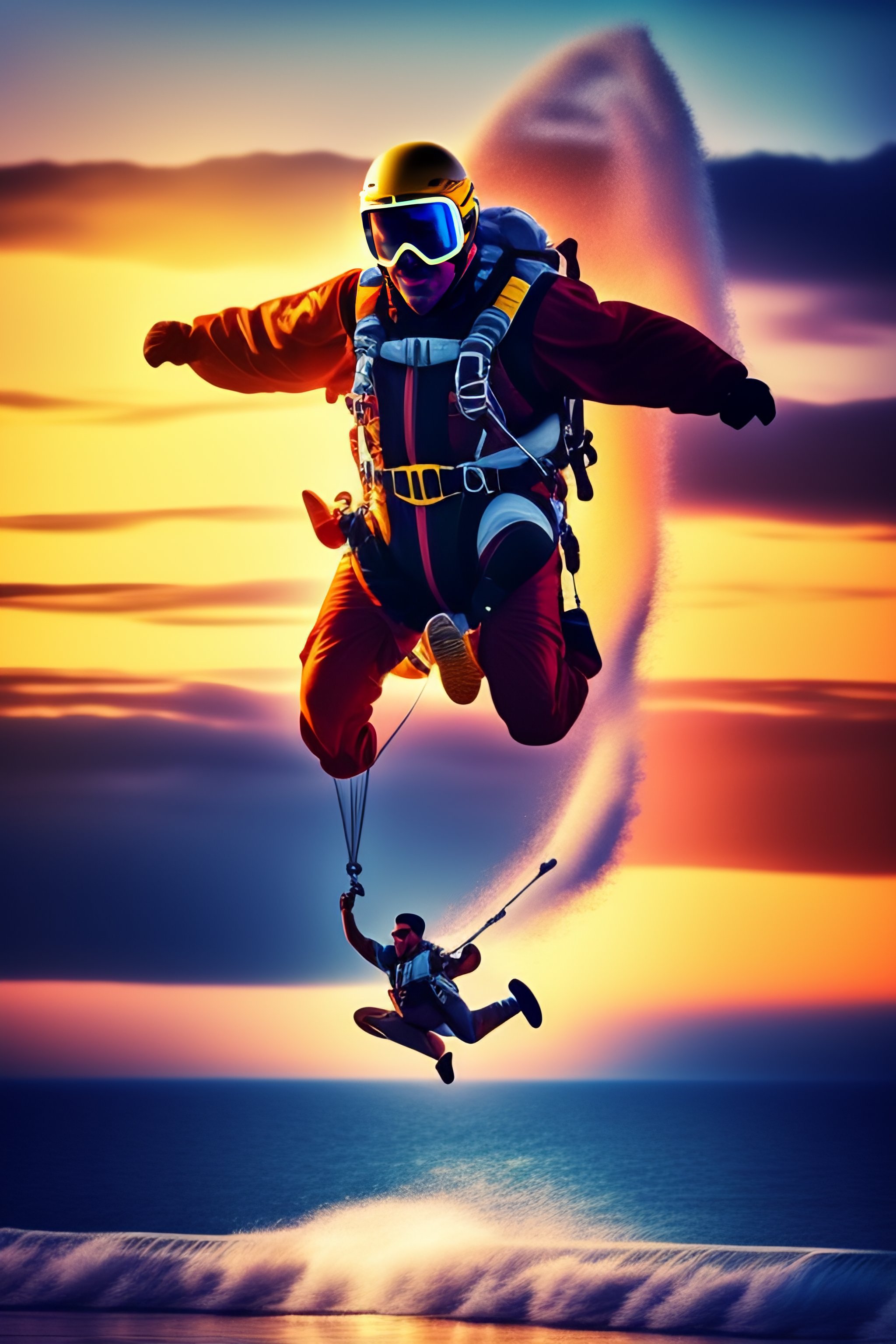 Lexica - And adventurous man jumping from an airplane in Dubai, with ...