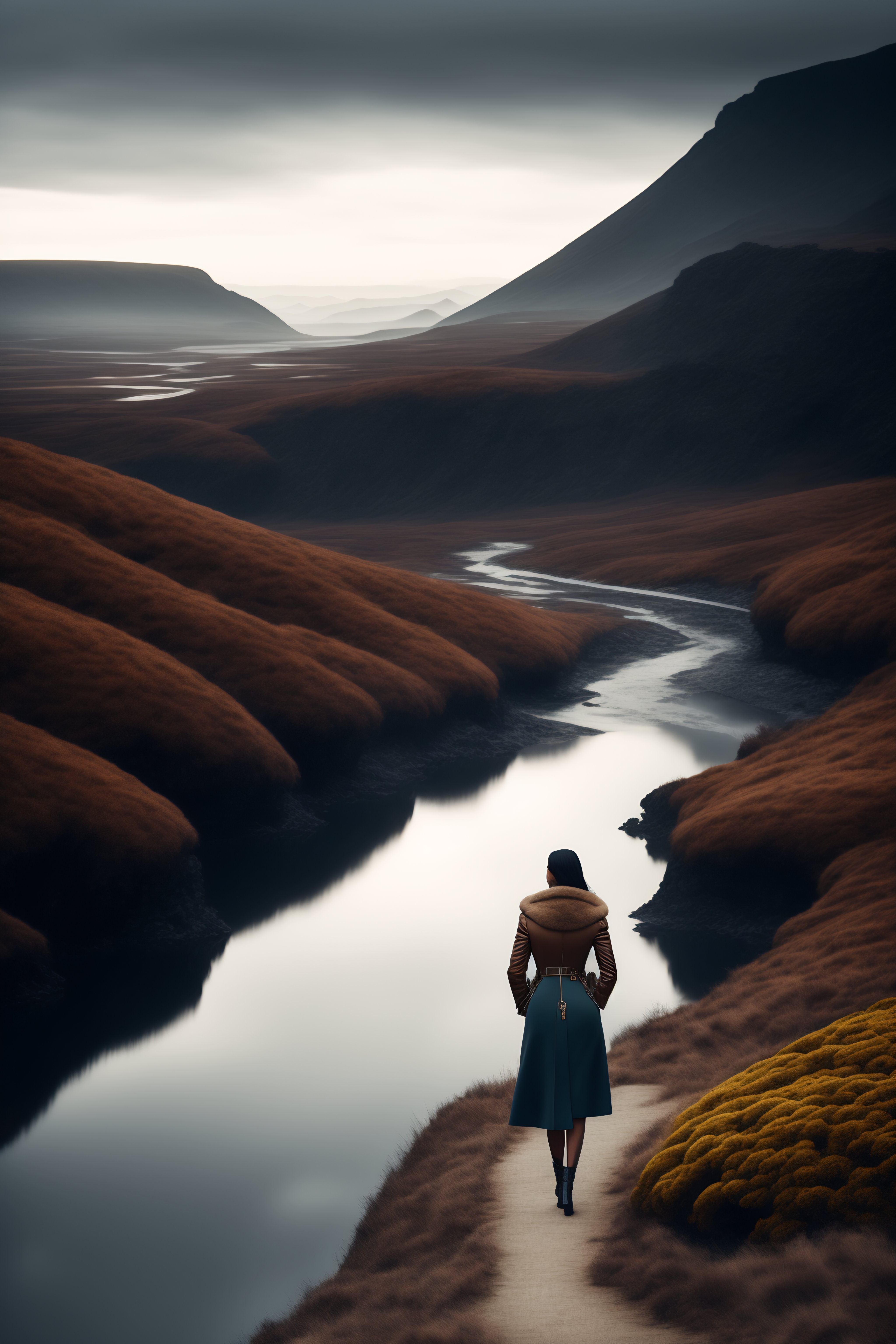 Lexica - Steven meisel landscape photography, woman walking, view from ...