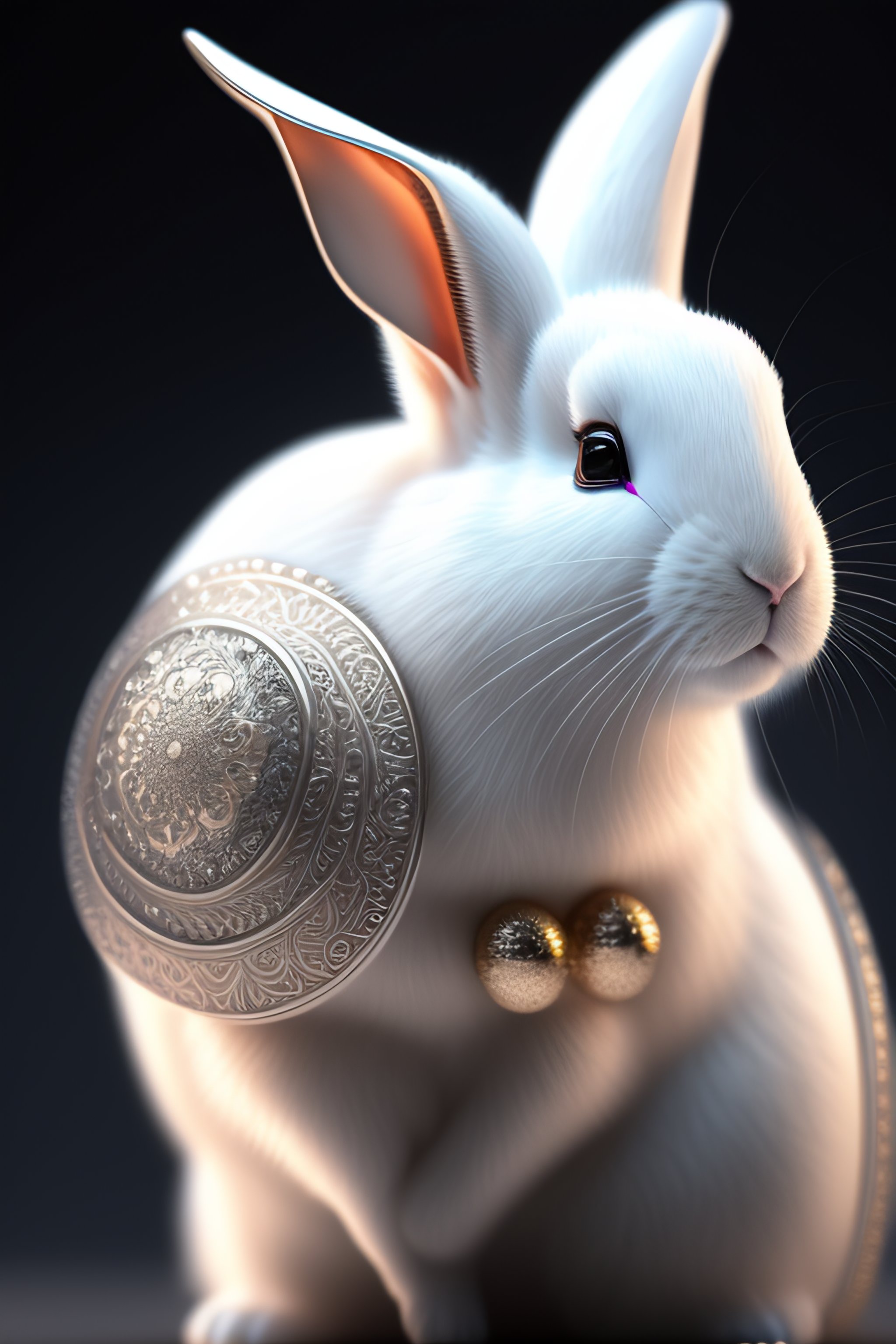 Lexica - A white rabbit with intricate silver ornament engravings on ...