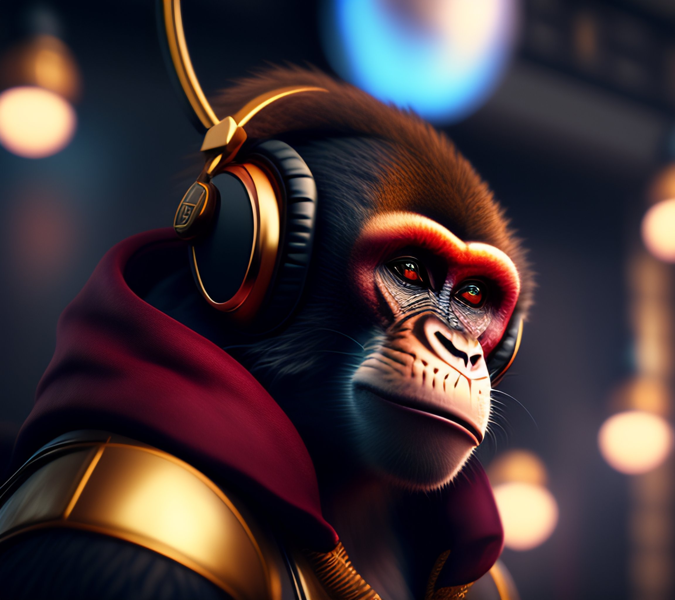 Lexica - Monkey wearing gaming headphones, cinematic, fantasy, sharp ...
