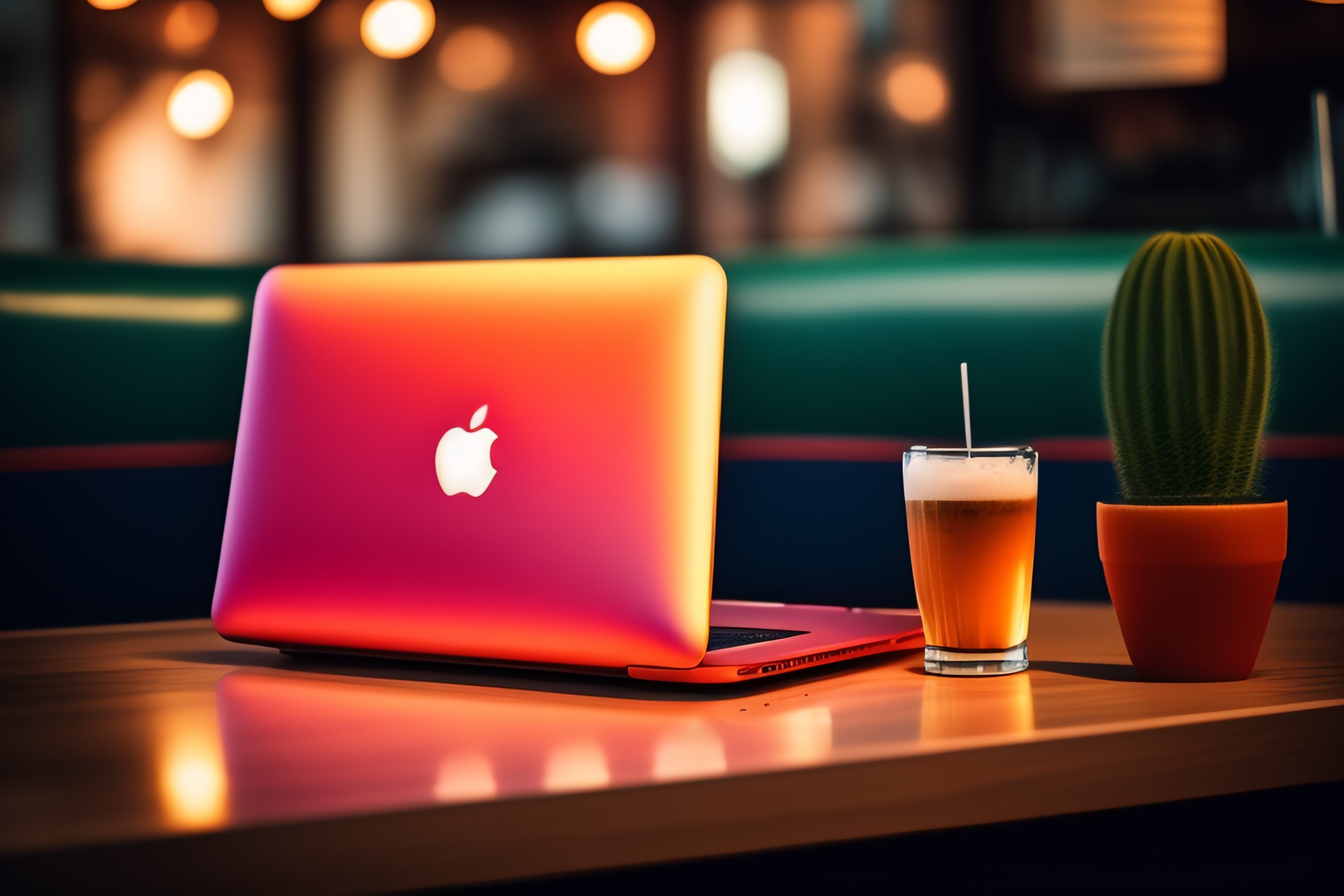 Lexica - Retro style, modern macbook in cafe