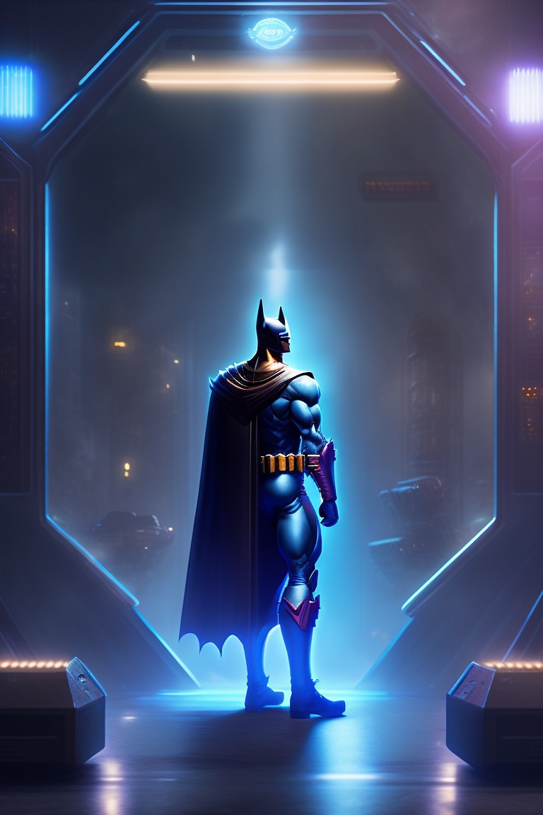 Lexica - Batman standing in the Batcave, with the Batcomputer and ...