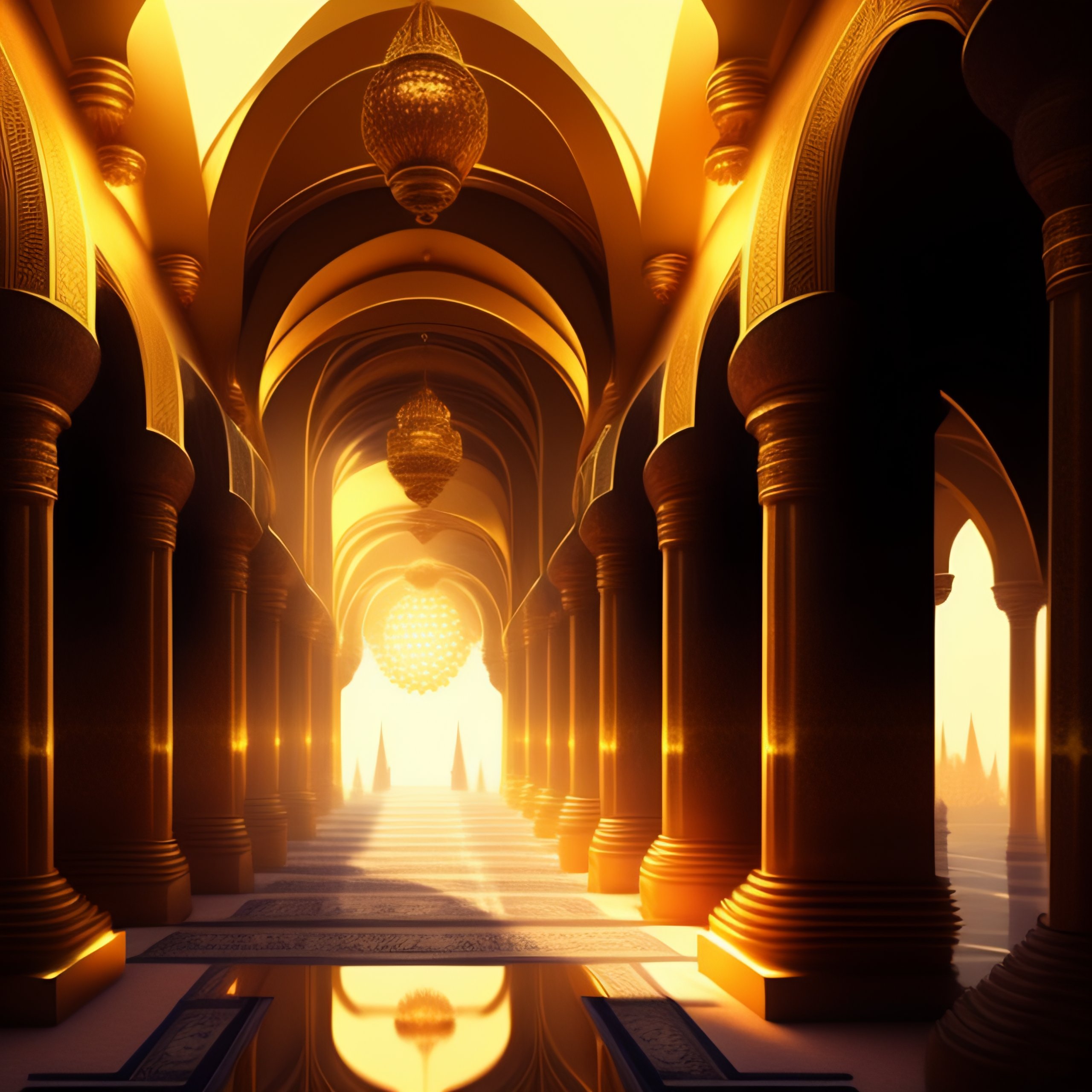 Lexica - Infinite golden city sunken under the sand, in a cave, arabic ...