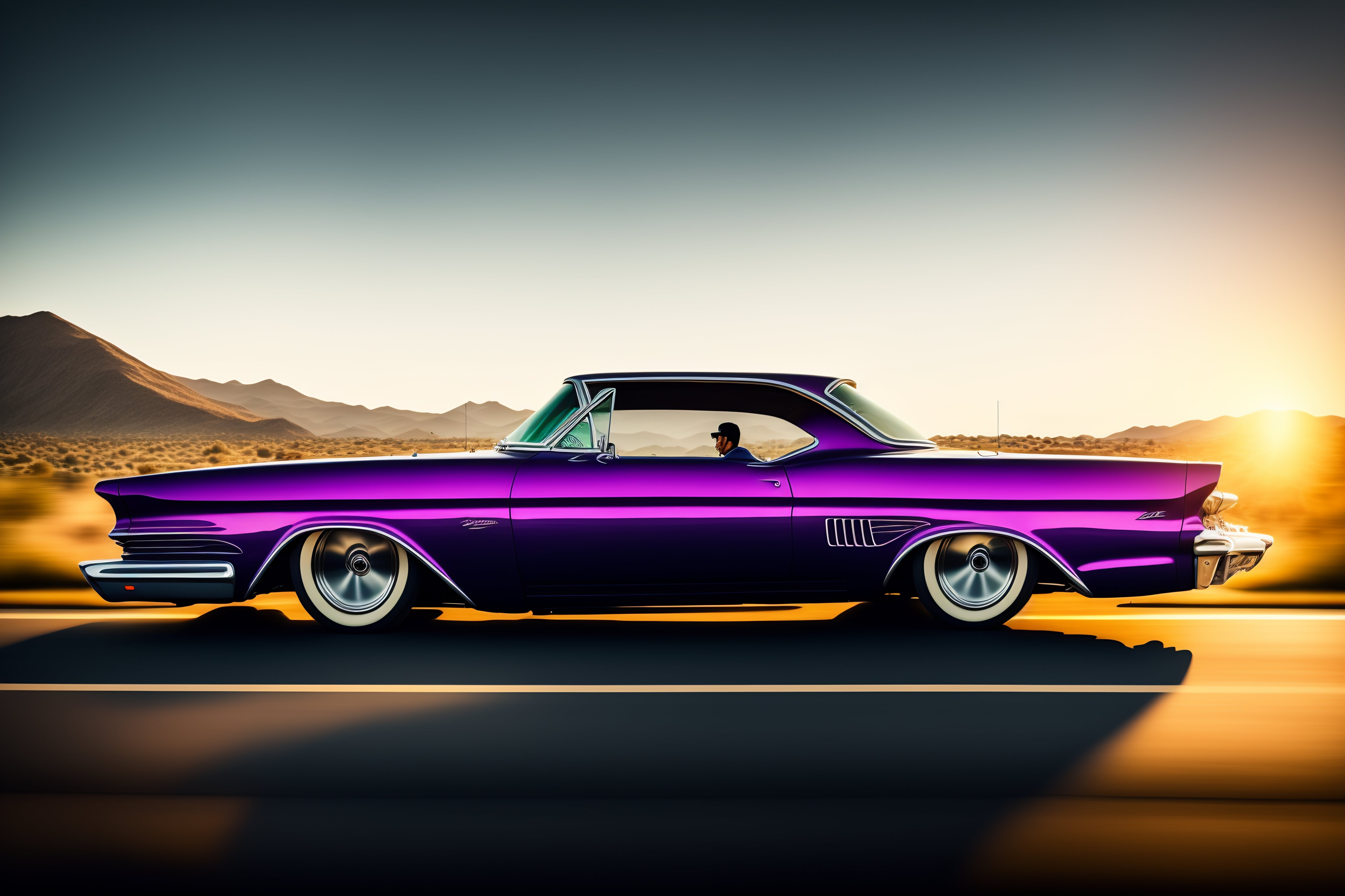 Lexica - The side of a lowrider with a woman driving on the freeway