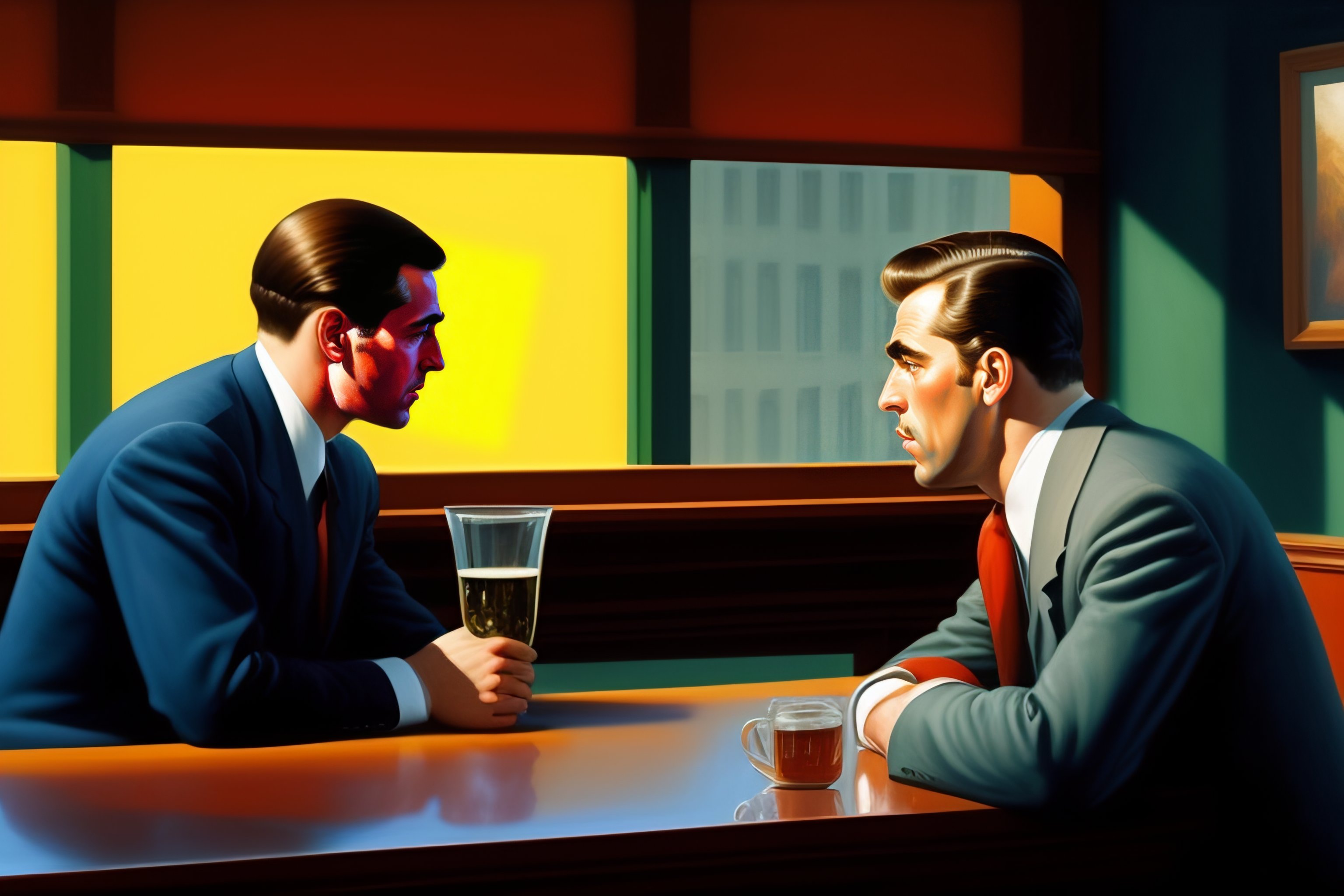 Lexica - Two arguing men, in an office, in the painting style of Edward ...