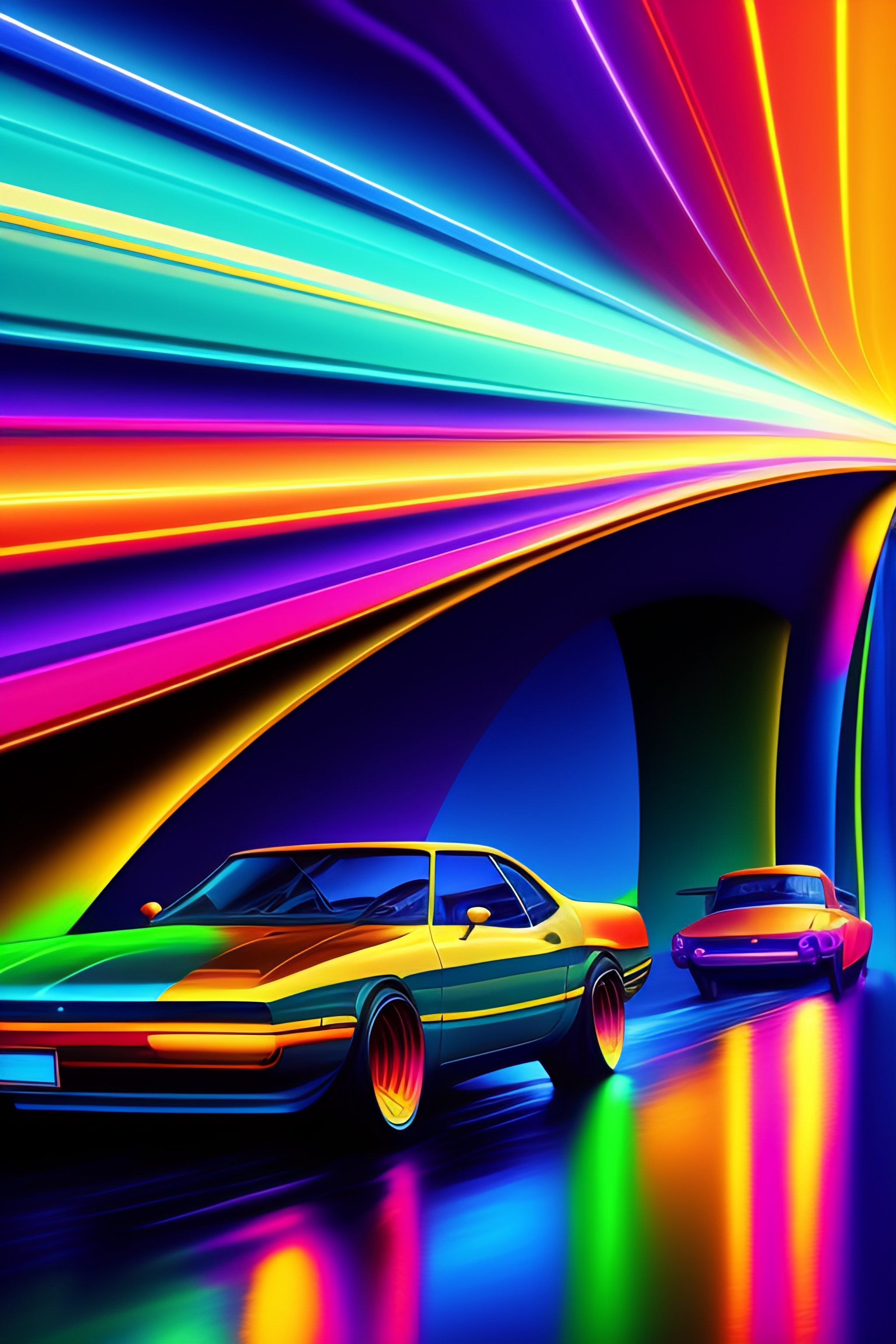Lexica - Car wash tunnel, water splashes, pop art, party lightning ...