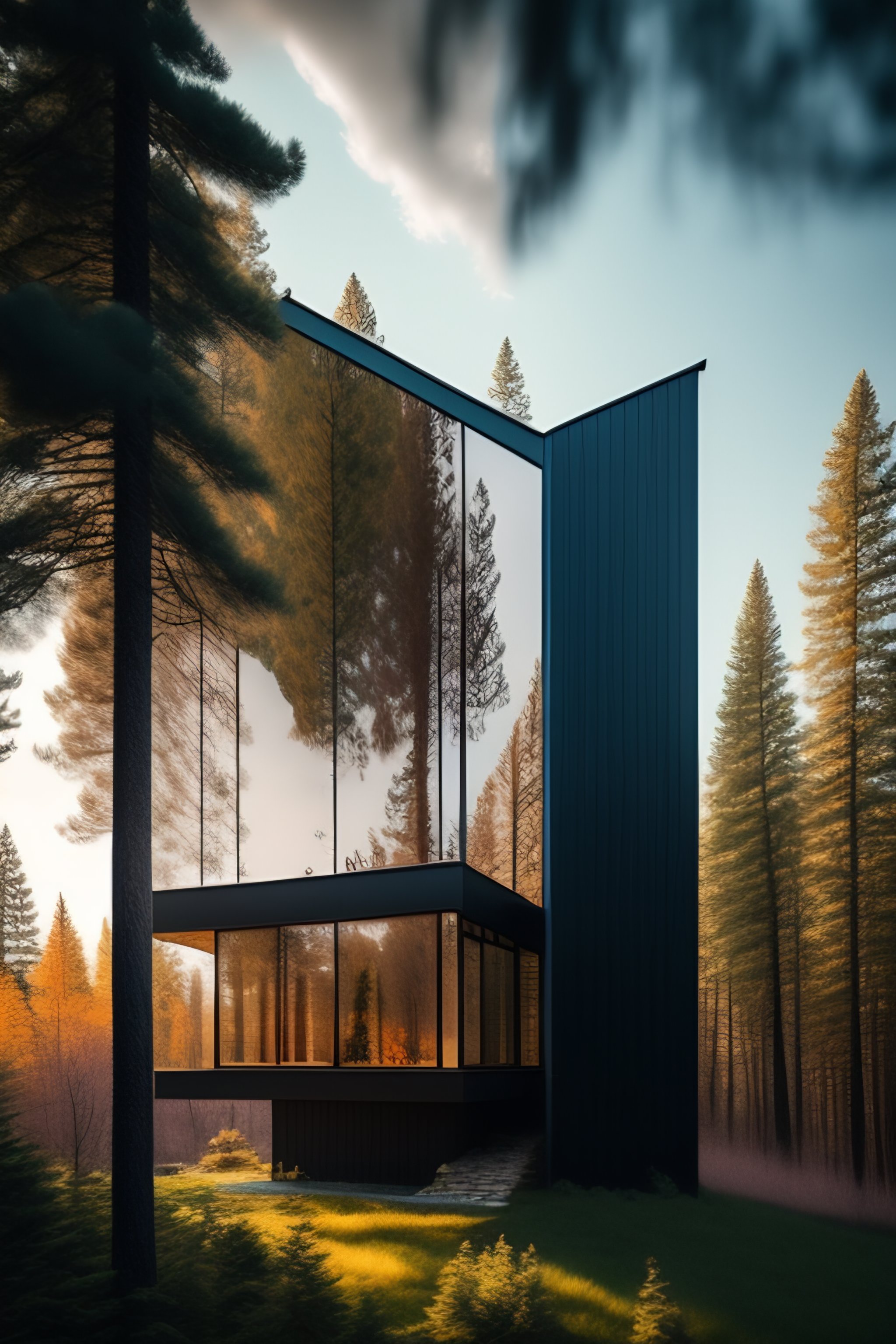Lexica - Modern beautiful house, forest, pondn, detailed, dramatic sky ...