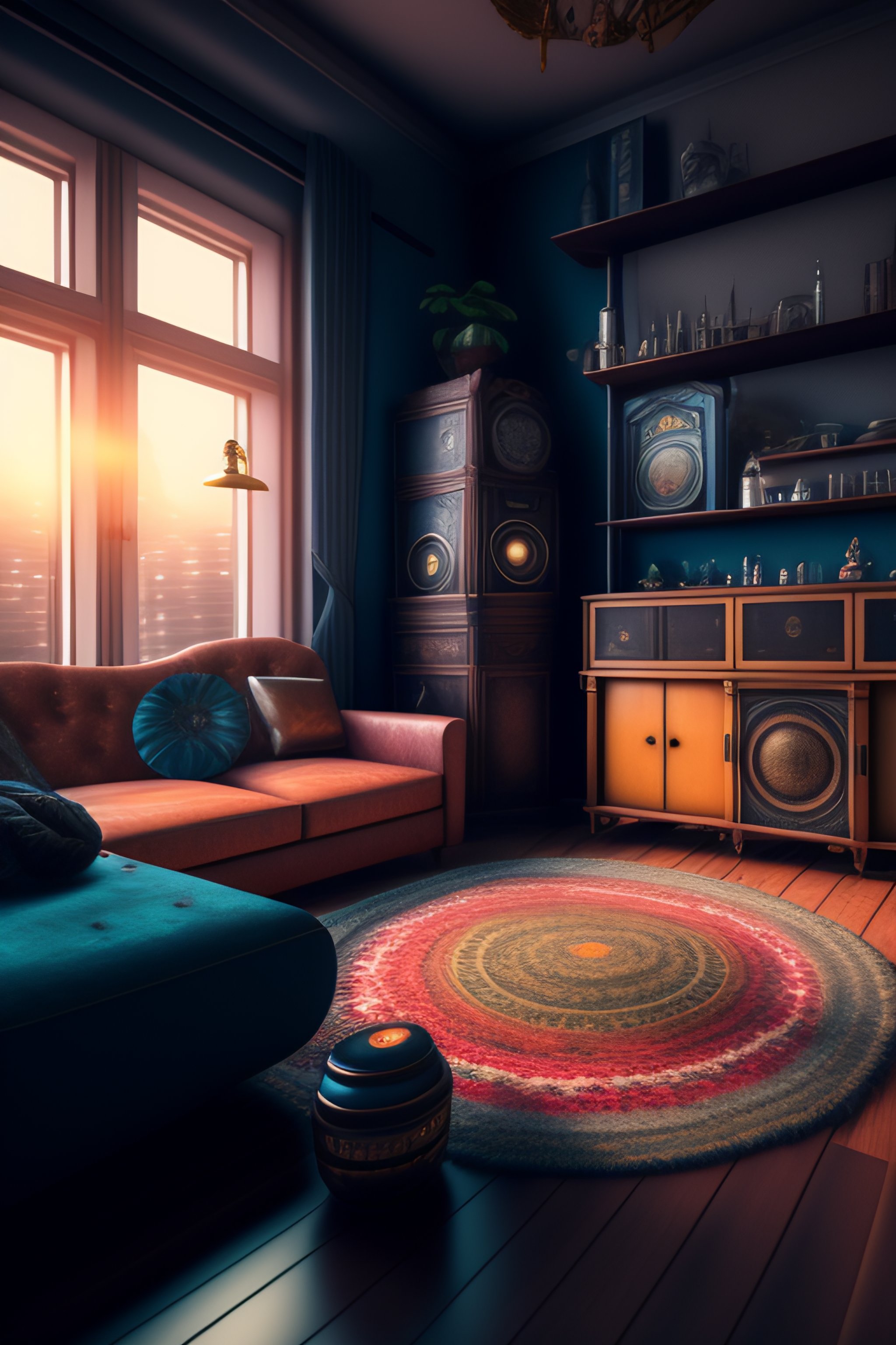 Lexica - Highly detailed interior shot of a messy vintage living room ...