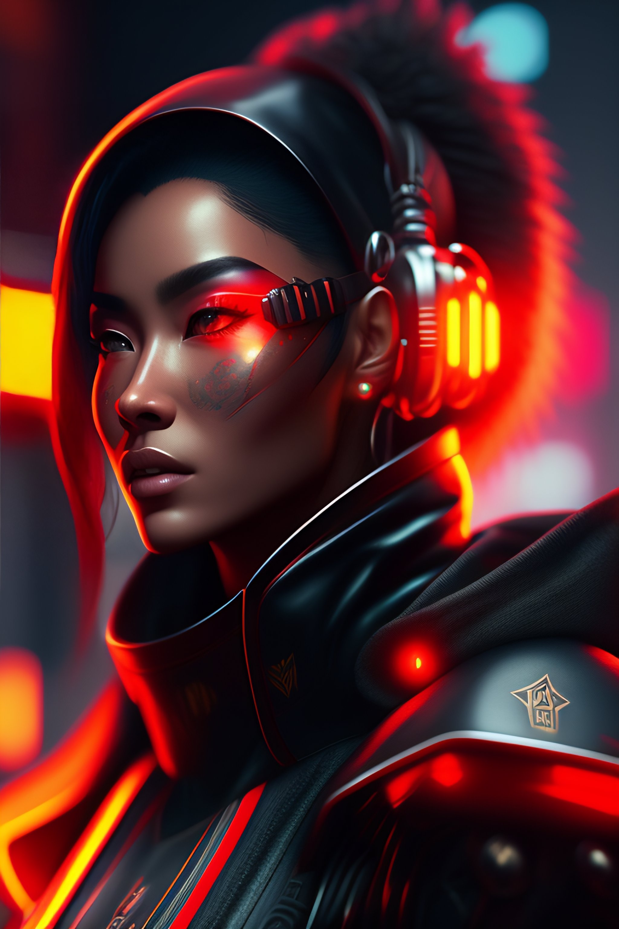 Lexica - Cyberpunk, monk, cyborg, fighting, red, black, cybernetic eye ...