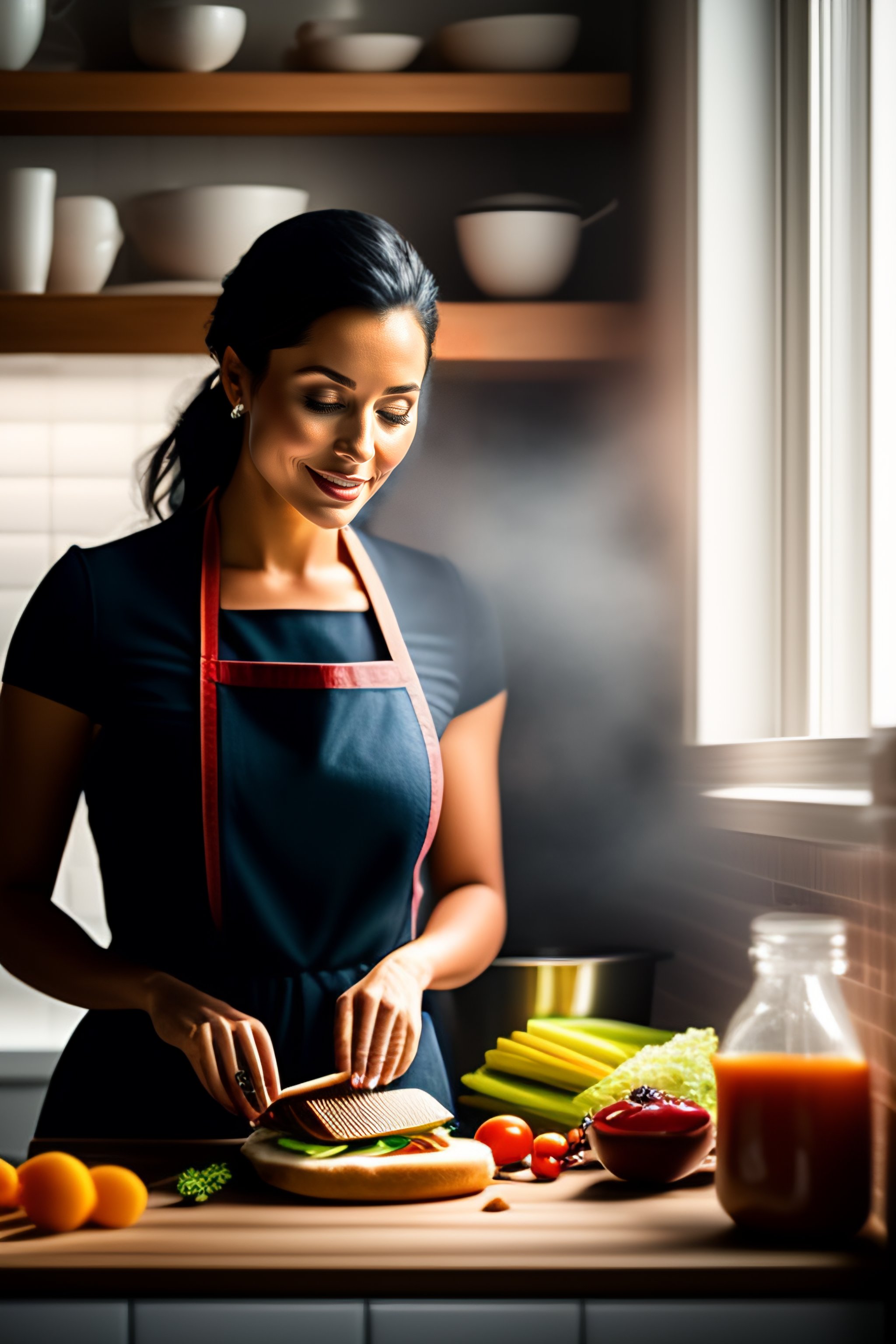 Lexica - Portrait of a woman making a sandwich in the kitchen, low ...