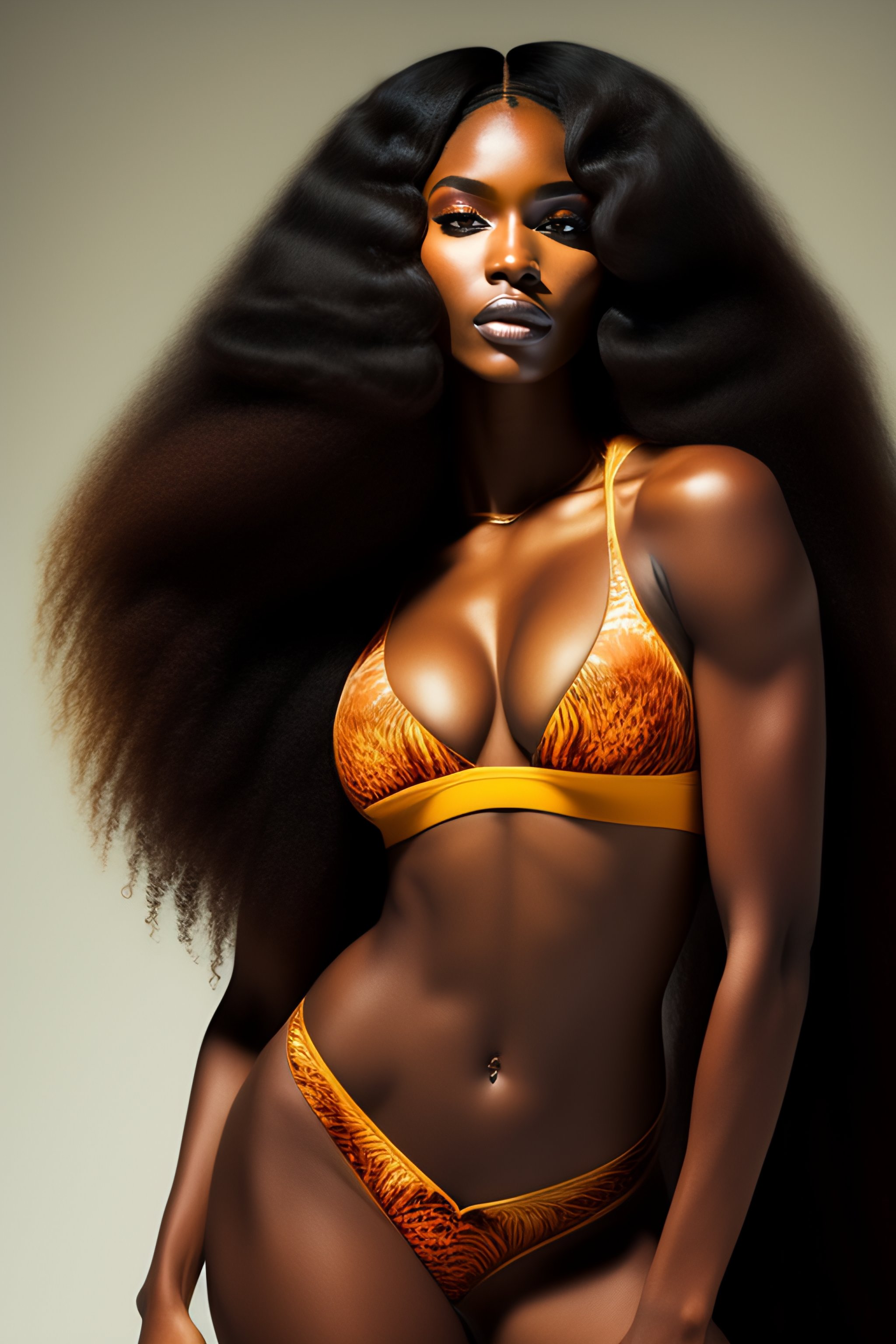 Lexica Black Woman With Cirly Long Hair And Beautiful Body With Tiger