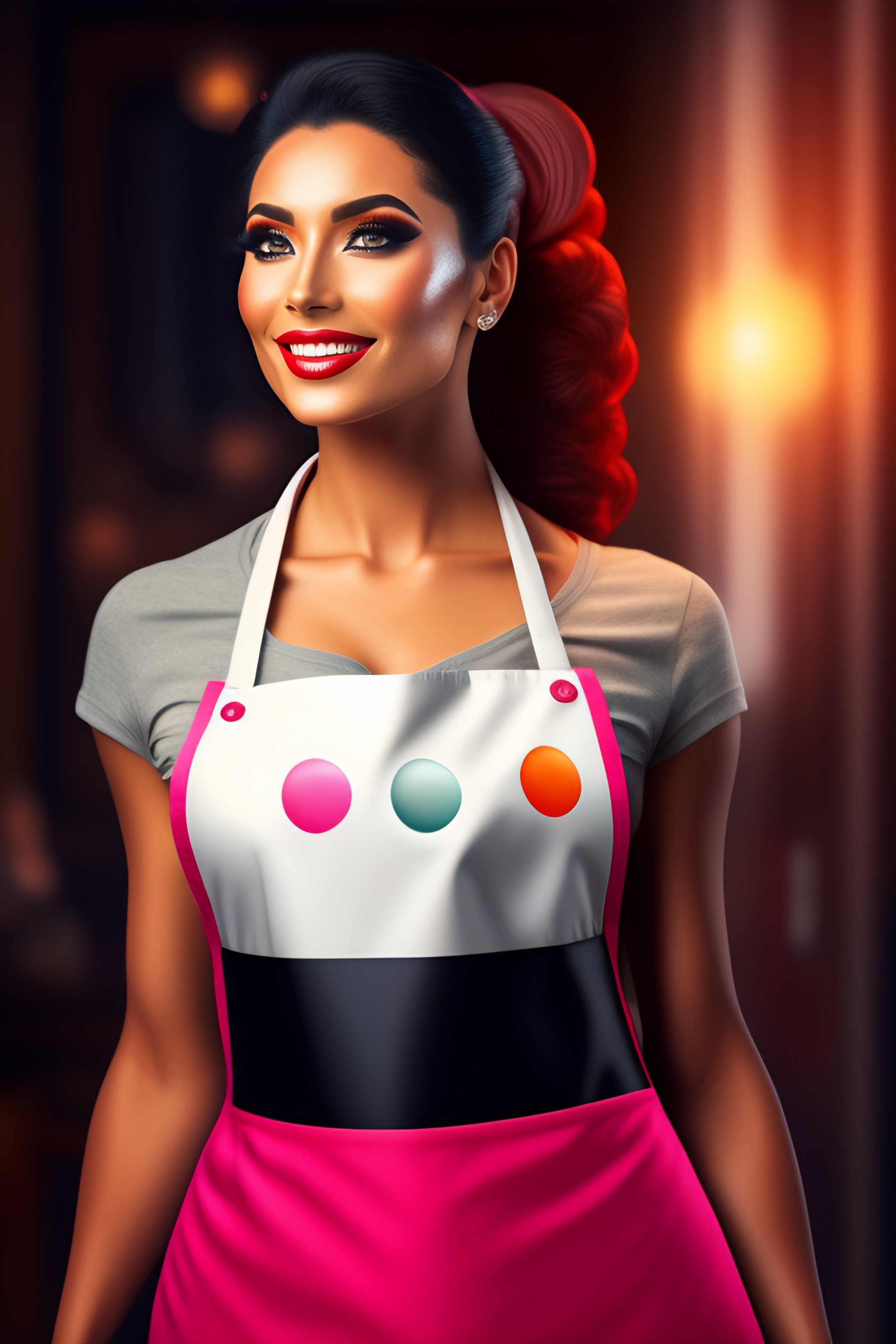 Lexica - Makeup artist, makeup, lipstick, woman apron, brushes ...