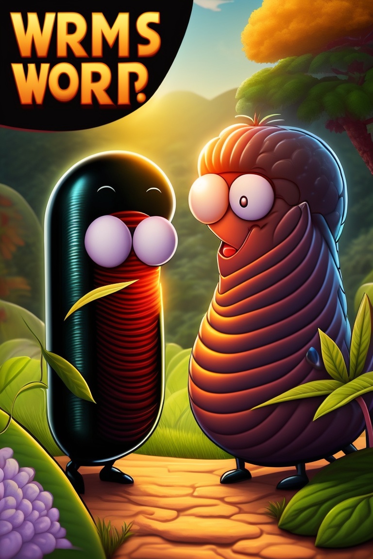 Lexica - "Two worms, comic book style, in a nature setting, where they talk to each other, in a ...