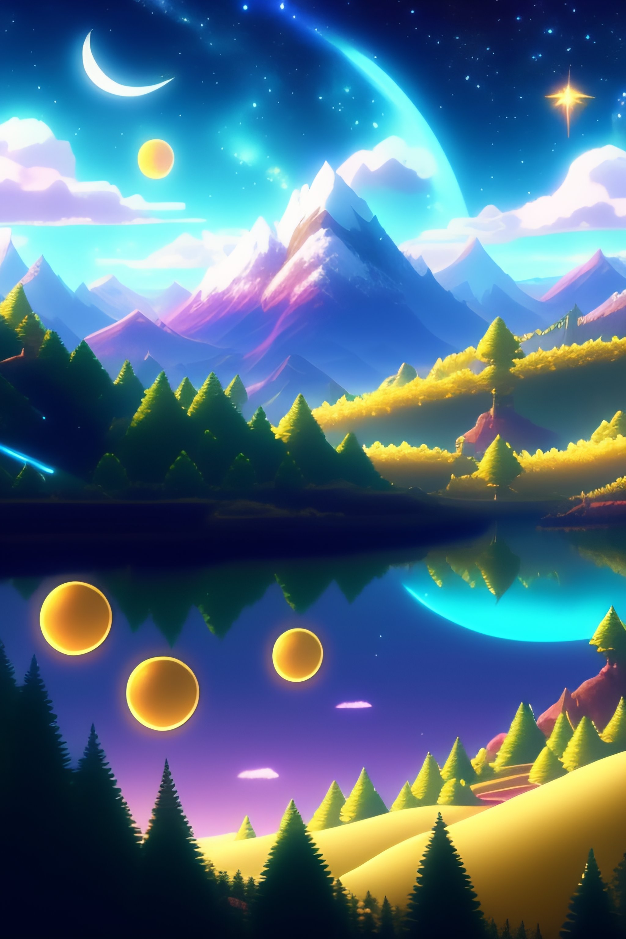 Lexica - Starry sky mountain background decorations with a few trees in ...