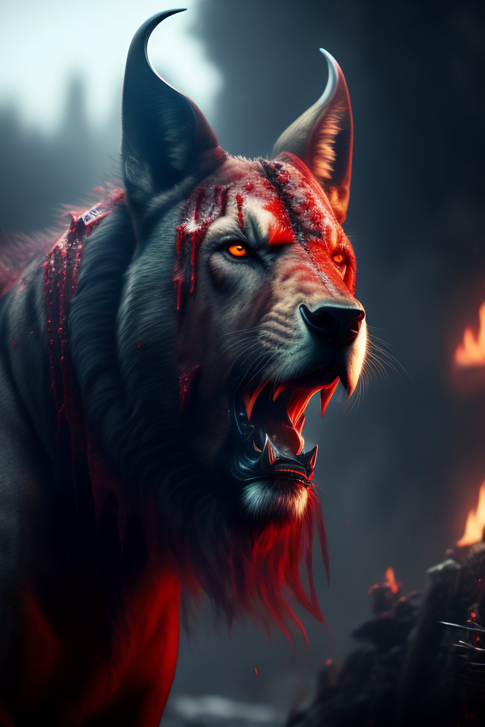 Lexica - Terrible monster, bloody and dead with flesh and metal parts ...