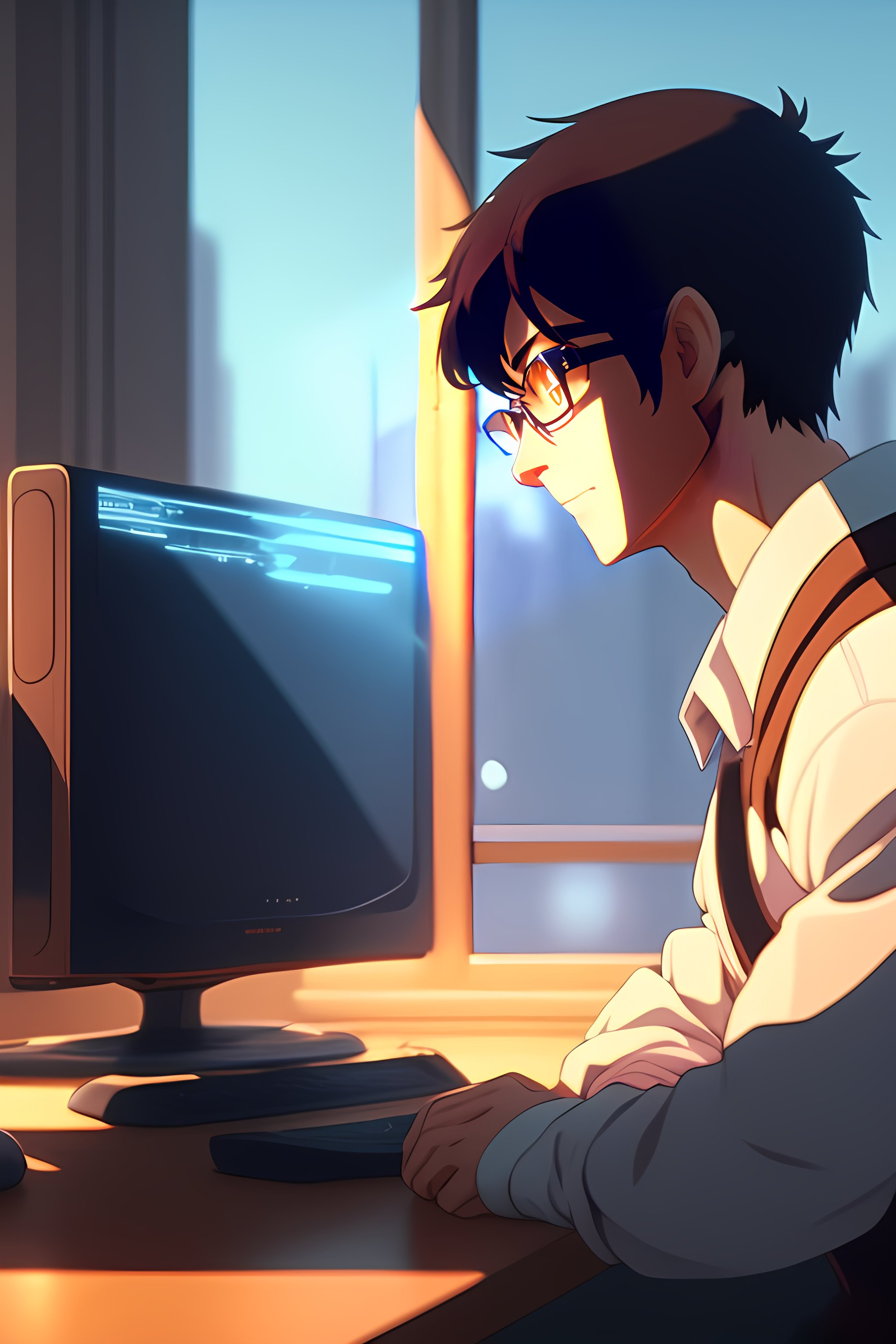 Lexica - A nerdy men is programming at a computer in a room full of ...