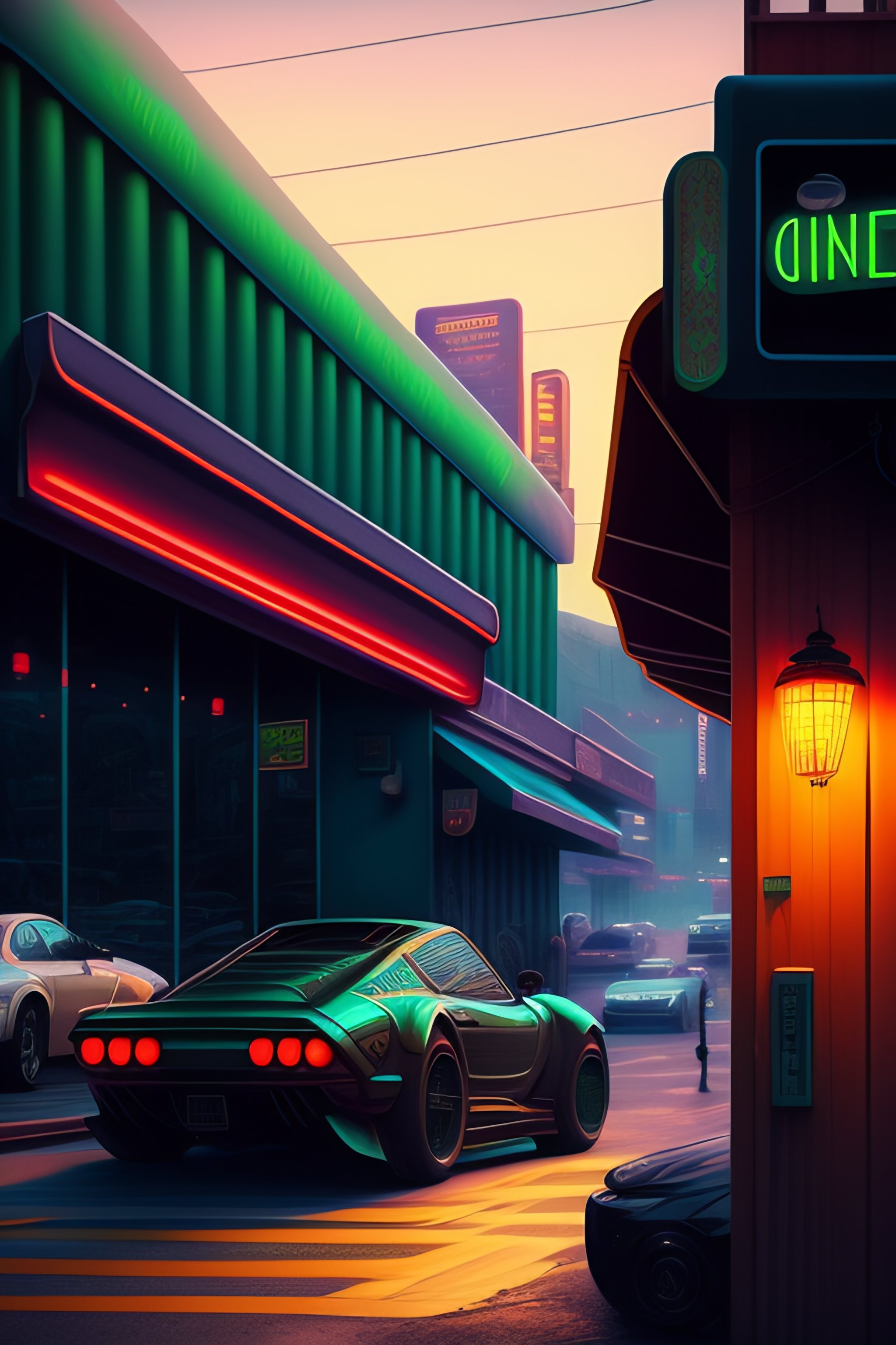 Lexica - Reptile people exterior parking lot, cyberpunk neon, in the ...