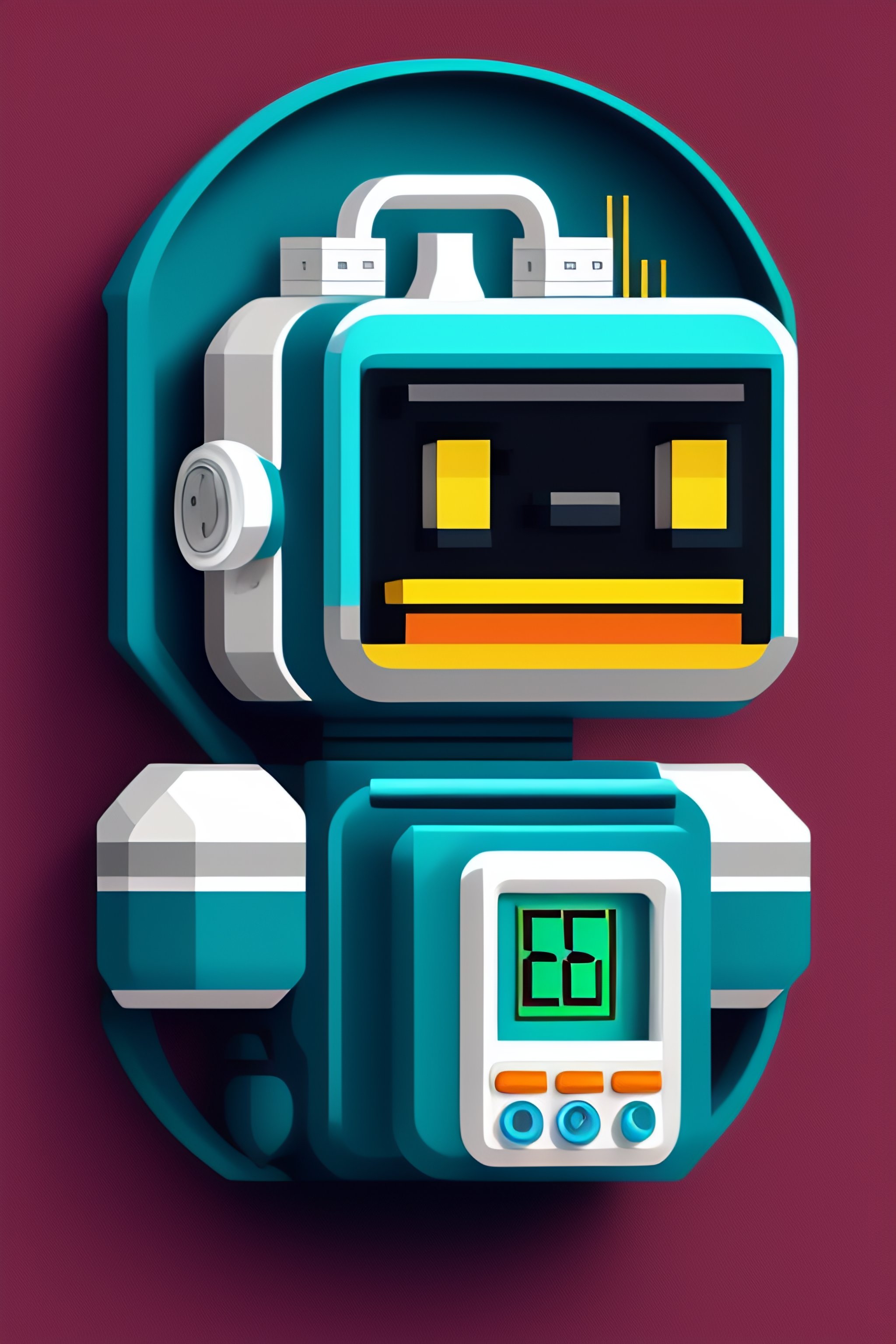 Lexica - Pixel Illustration of a Cute robot with a clock dial for a ...