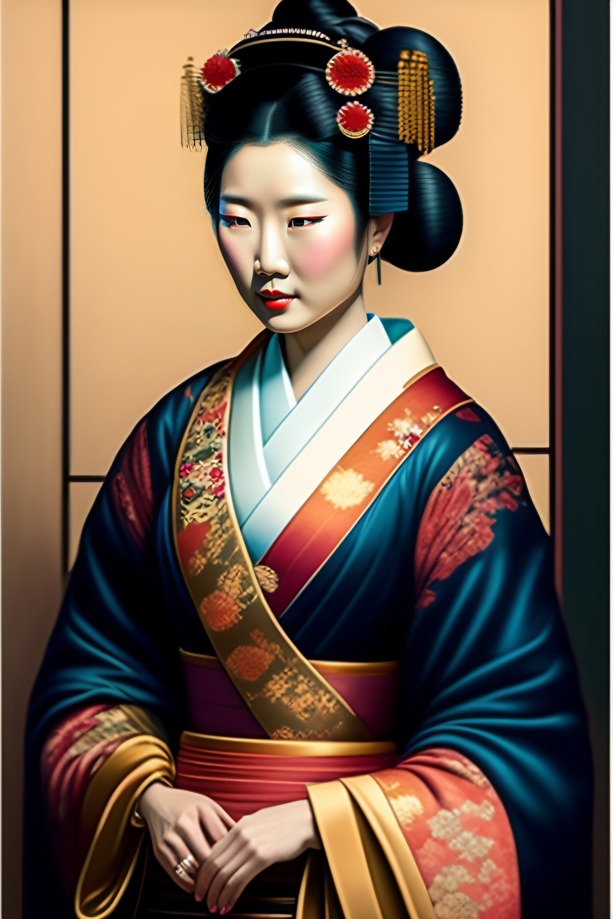 Lexica - A GEISHA painting, clothed, realism and naturalism