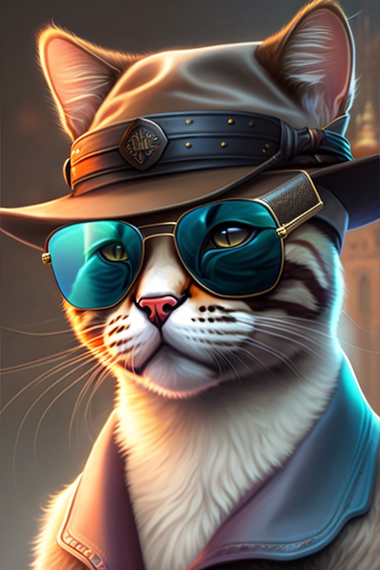 Lexica - A gangster cat with a cigarette, a hat, and sunglasses, realistic