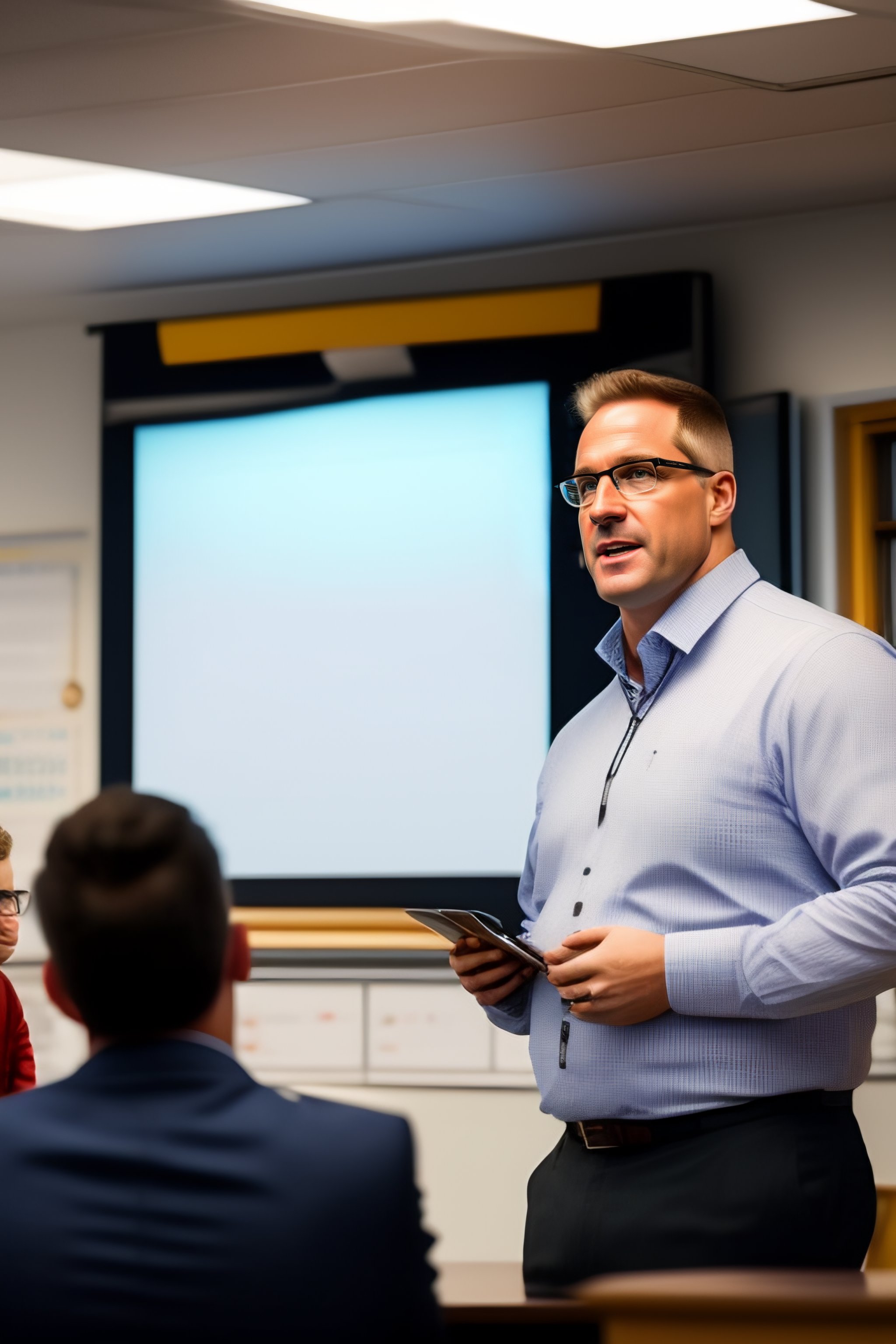Lexica - A white-skinned English teacher stands in front of the class ...