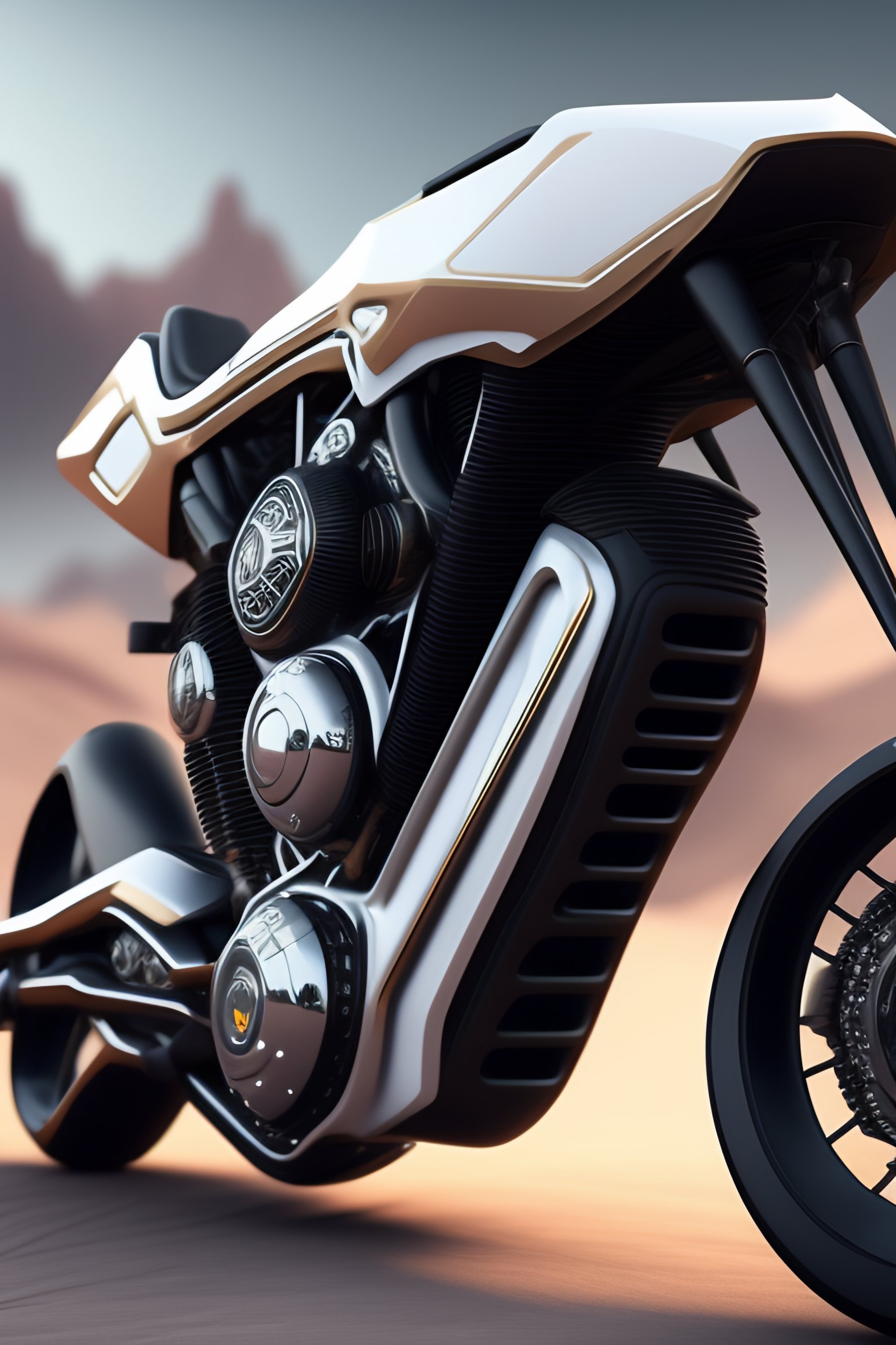 Lexica - White pearl and carbon fiber armoured motorbike in a style of ...