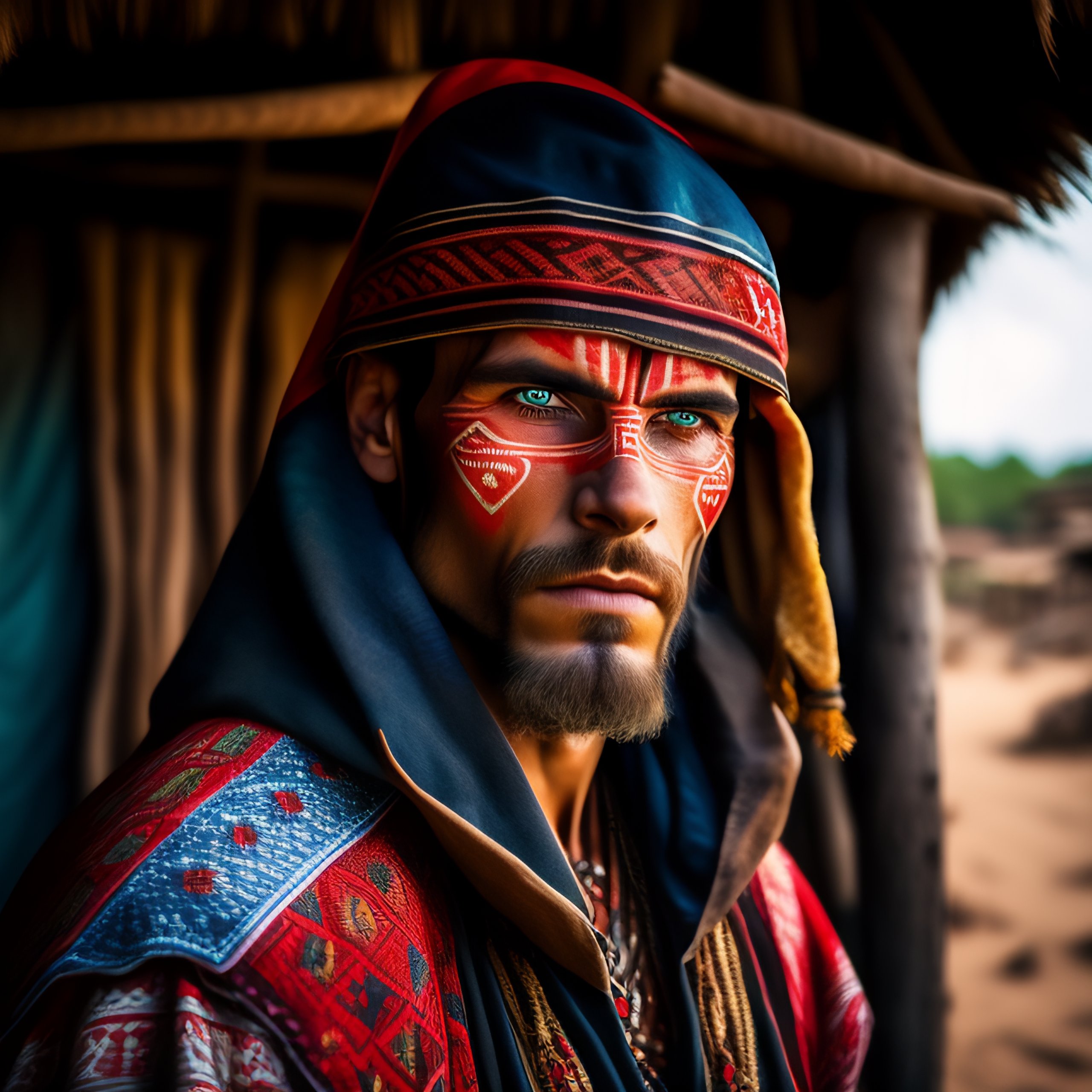 Lexica - Wide angle Environmental shot of slavic man in a tribal mask ...