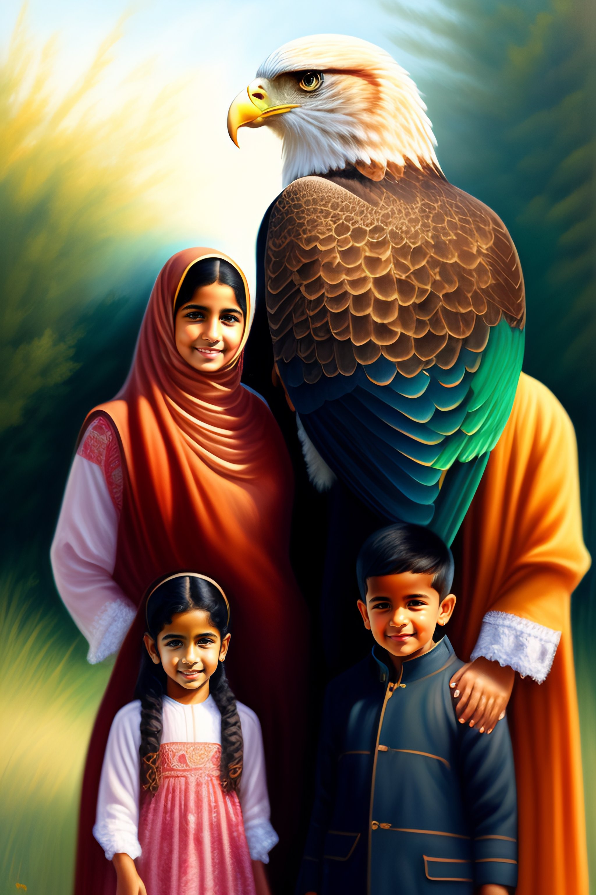 Lexica - Sketch painting of a cousins group in a lovely Islamic family ...