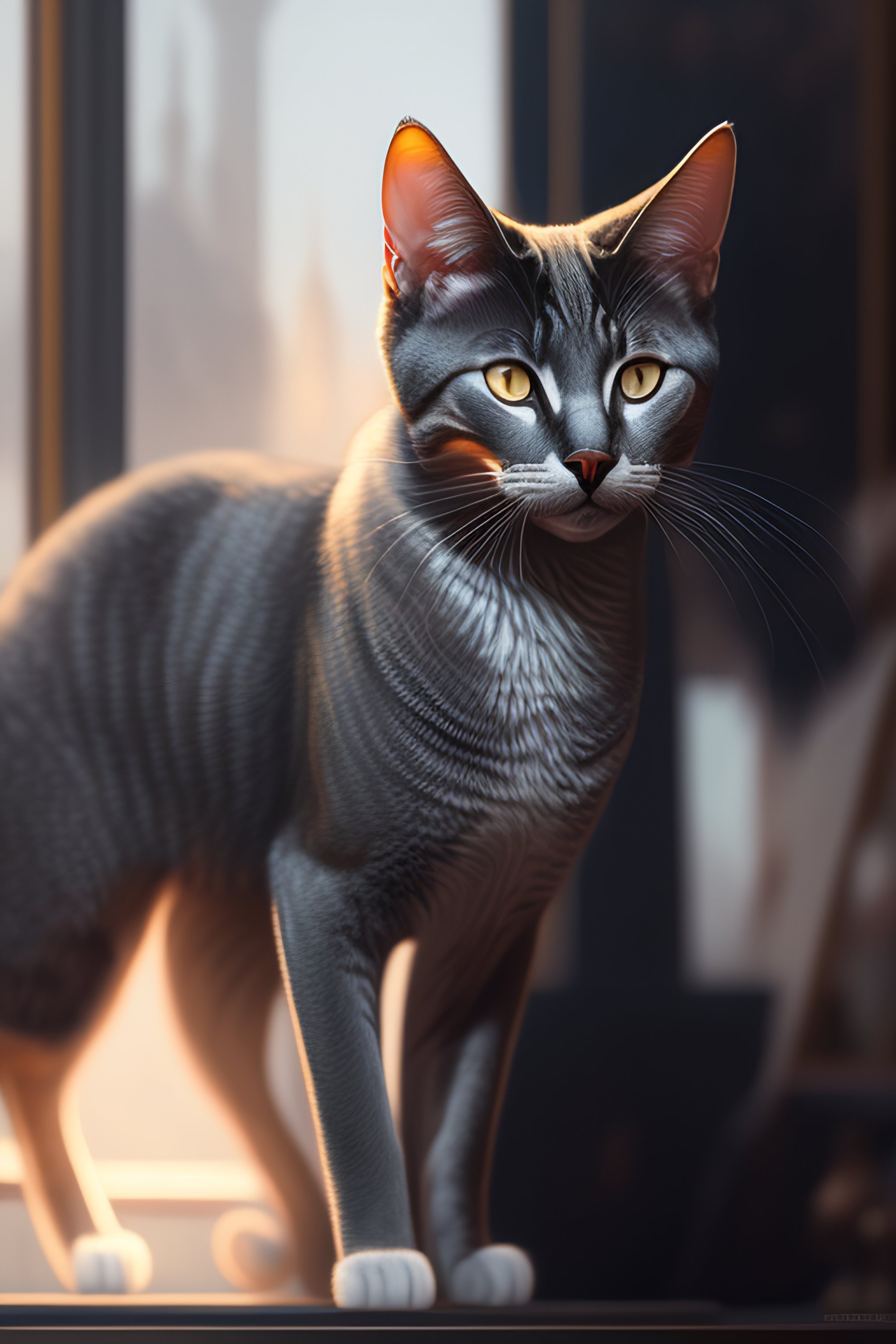 Lexica - A gray cat stands on its hind legs and asks for food beautiful ...