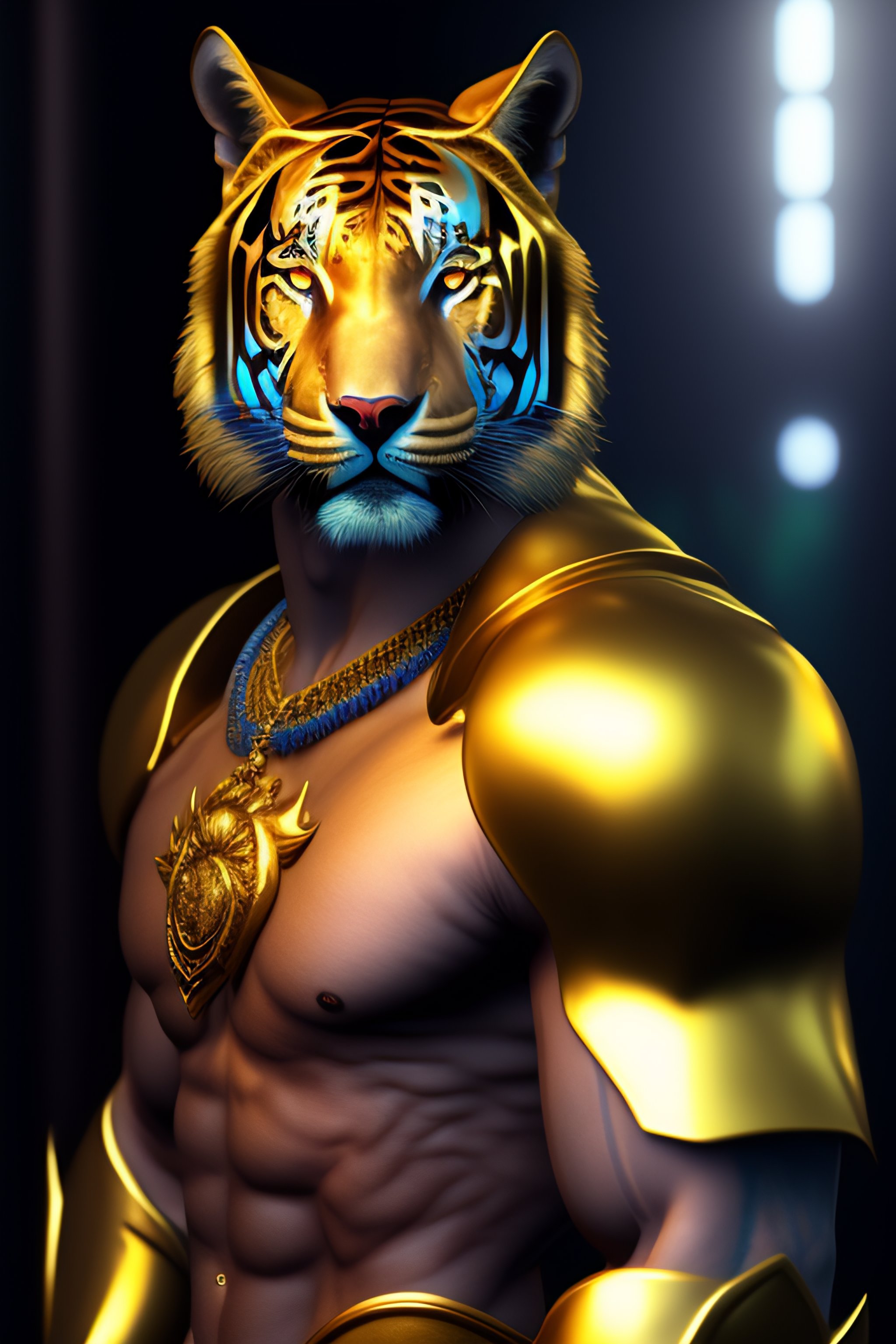 Lexica - Golden Blue Tiger human, realistic, detailed, rpg style, 4k ...