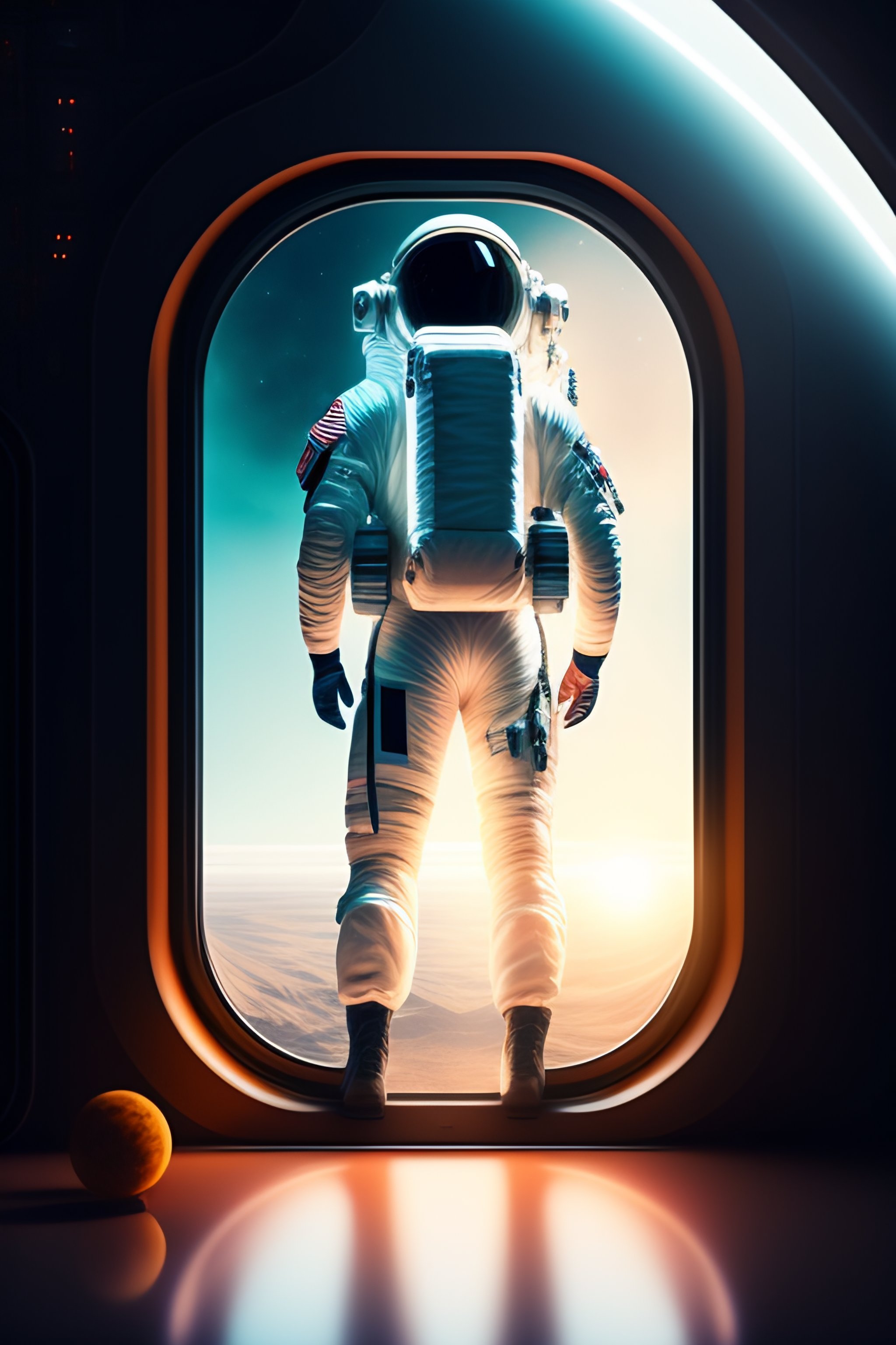 Lexica - An astronaut looking out the window of a spaceship, ultra ...