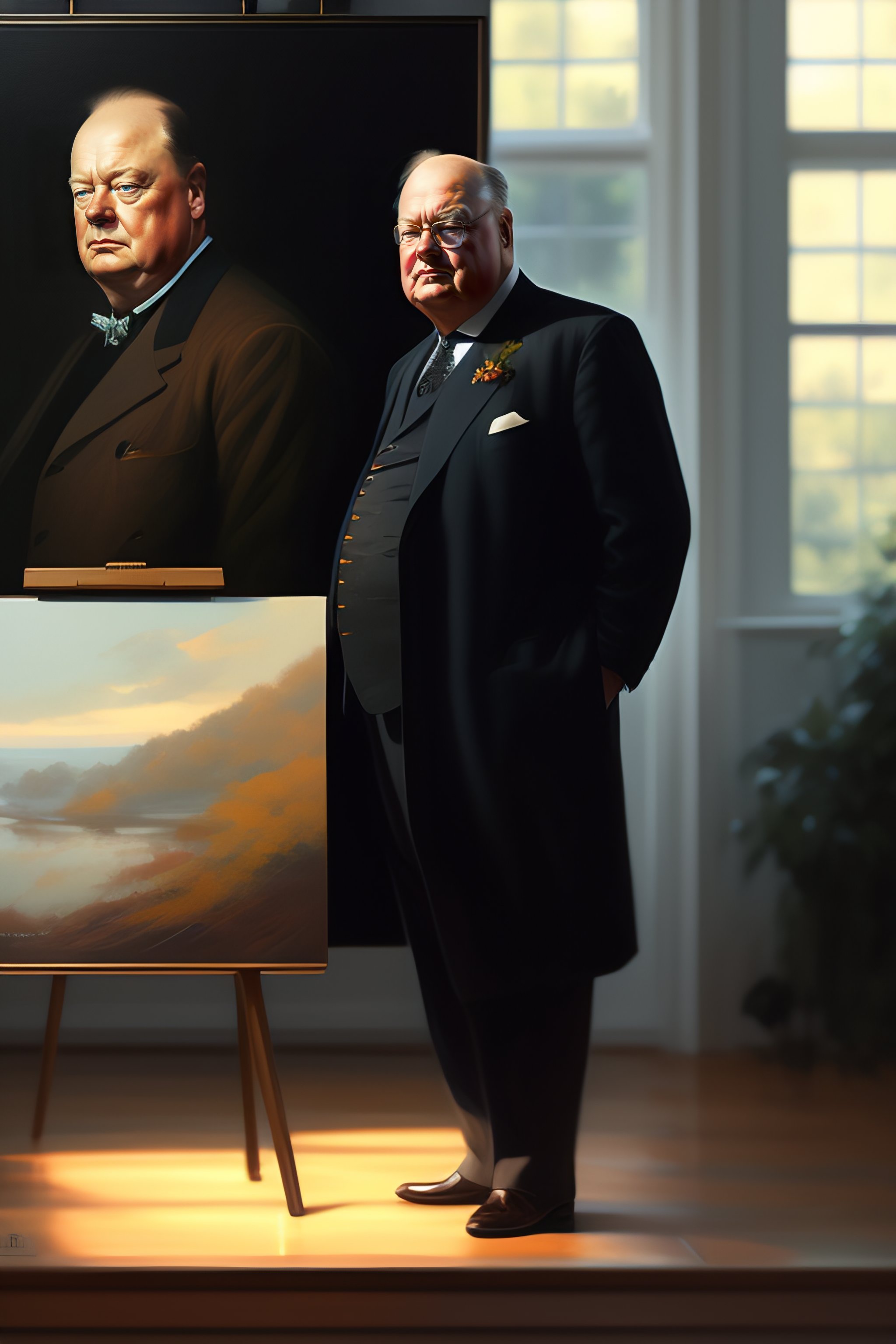 Lexica - Full shot body photo of Winston Churchill, professional ...