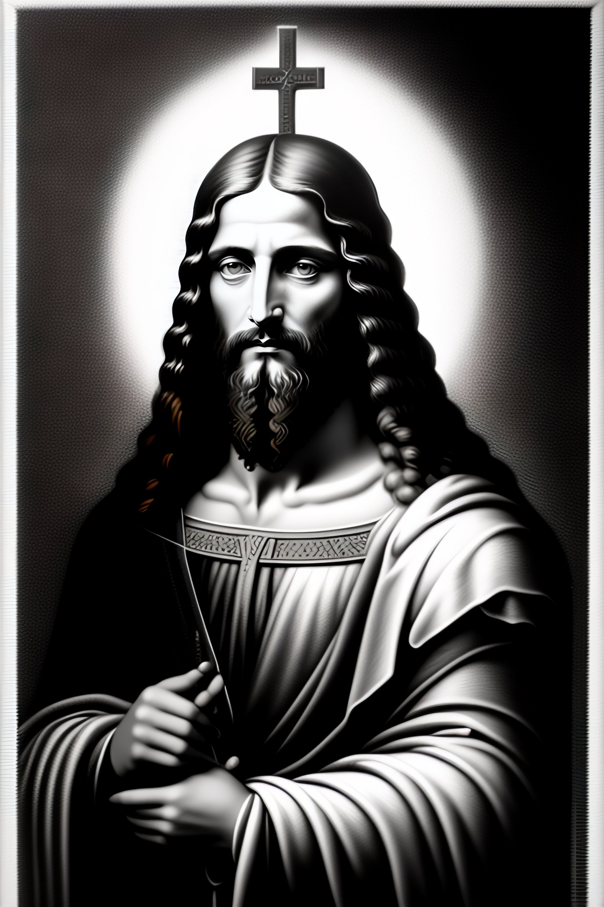 Lexica - A black and white close up of a pencil drawing of jesus like ...