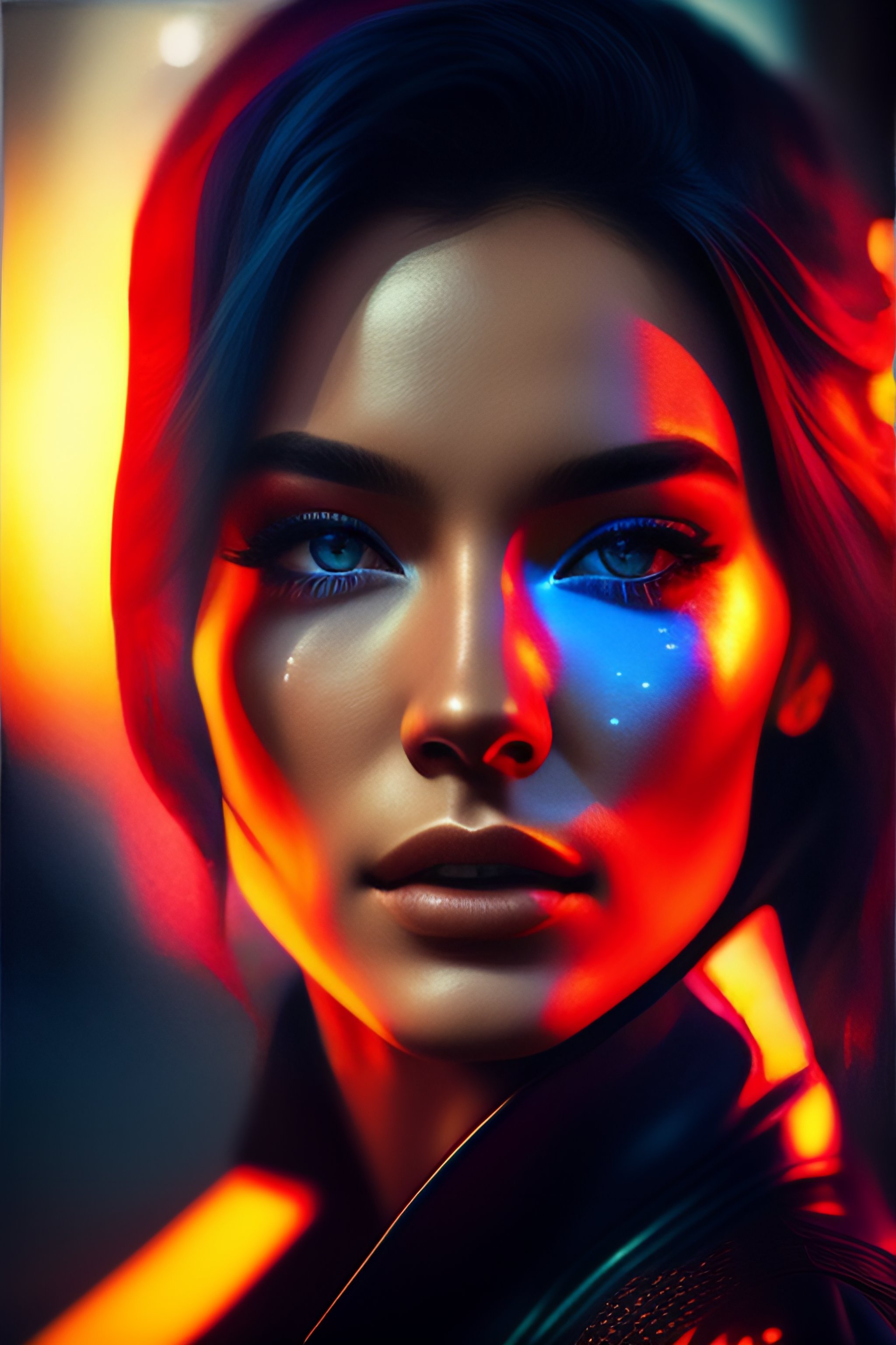 Lexica - Portrait photo of a cyber women's face, black (real) leather ...