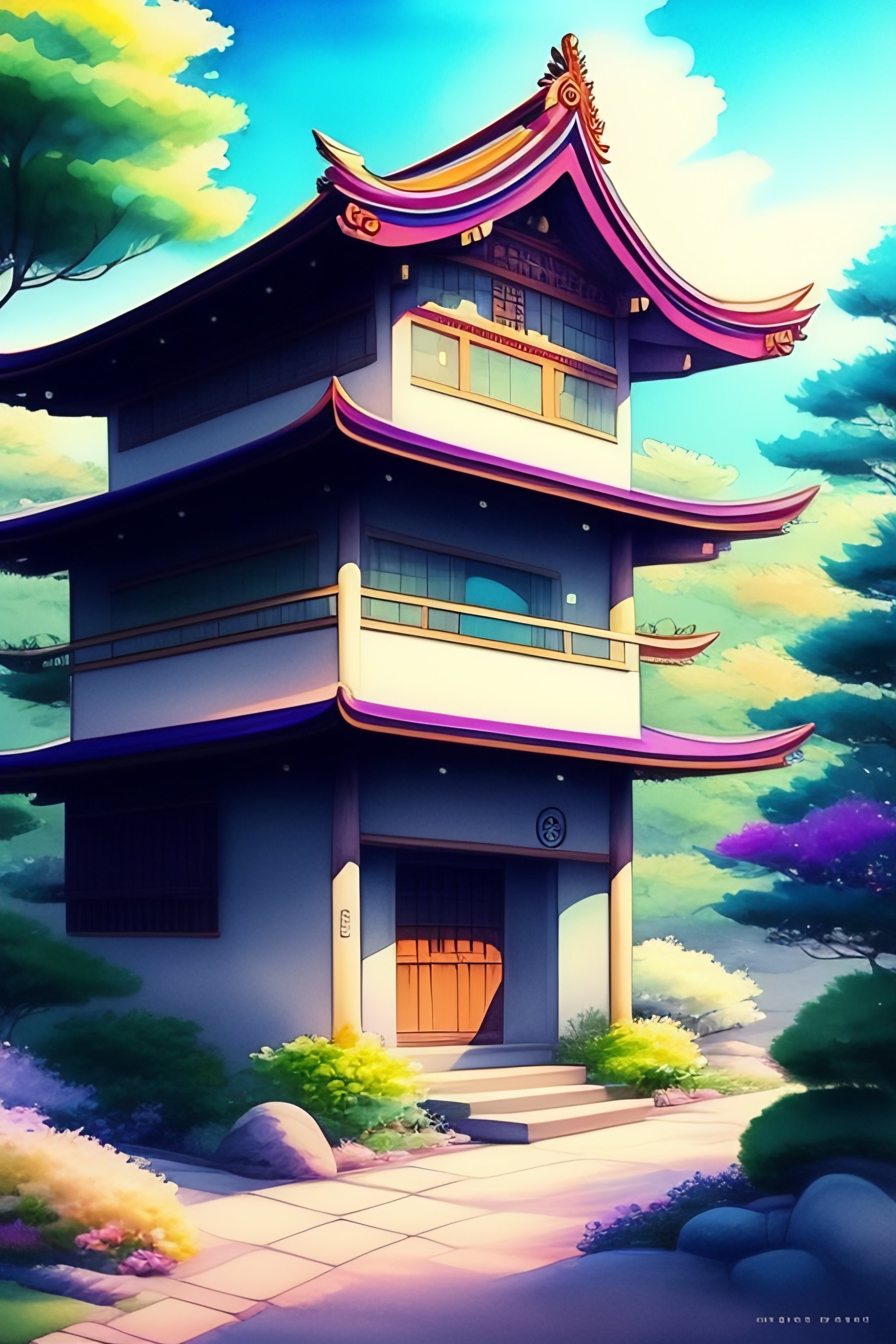 Lexica - A cute Japanese house, watercolour, vibrant, cute, kawaii ...