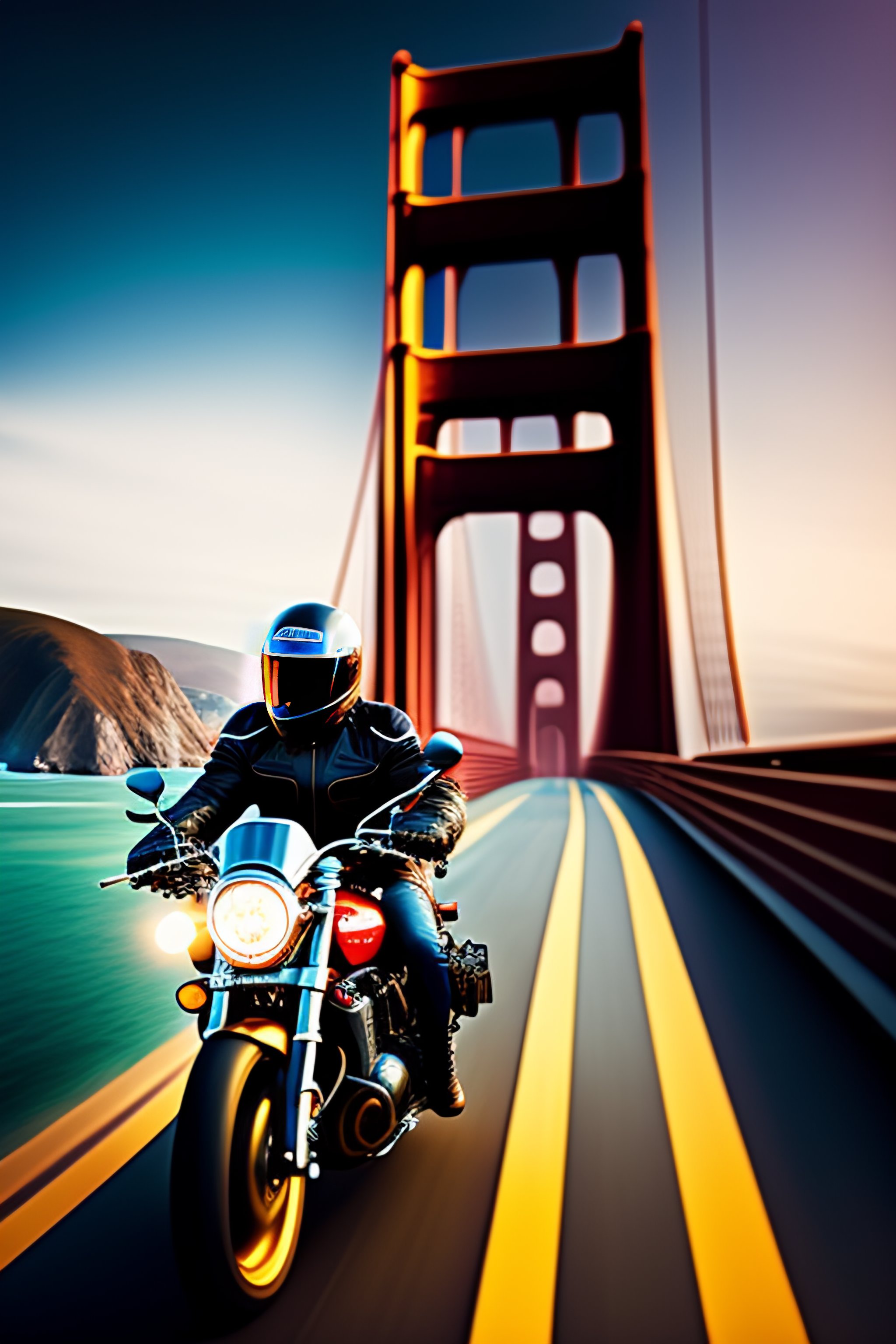 Lexica - Motorcycle rider on golden gate bridge
