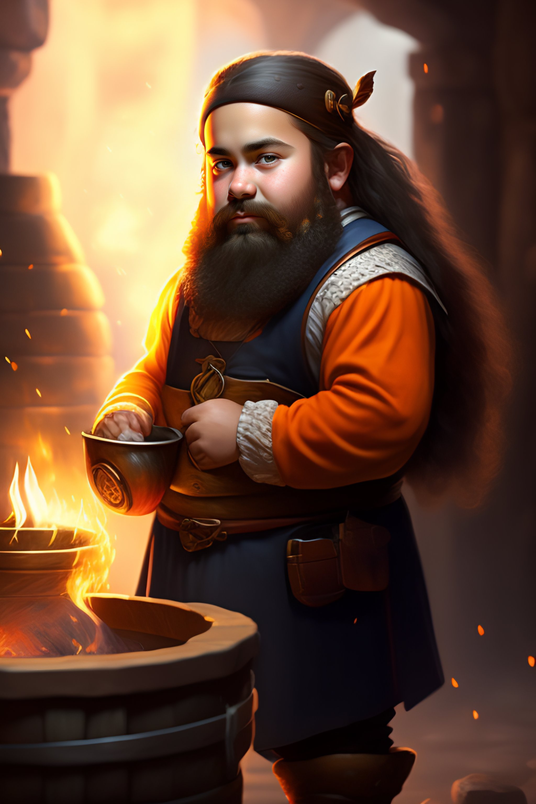 Lexica - Young cleric dwarf working in a forge