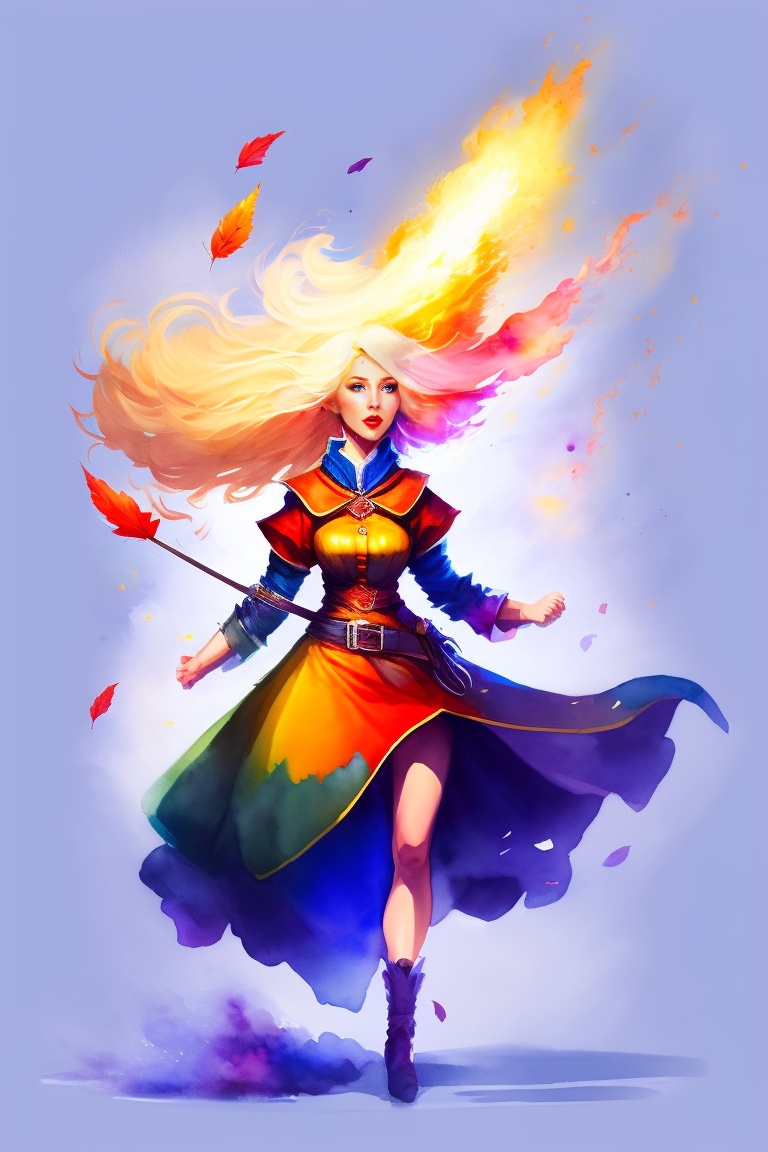 Lexica - Watercolor style, beautiful blond witch fighting deamon ...