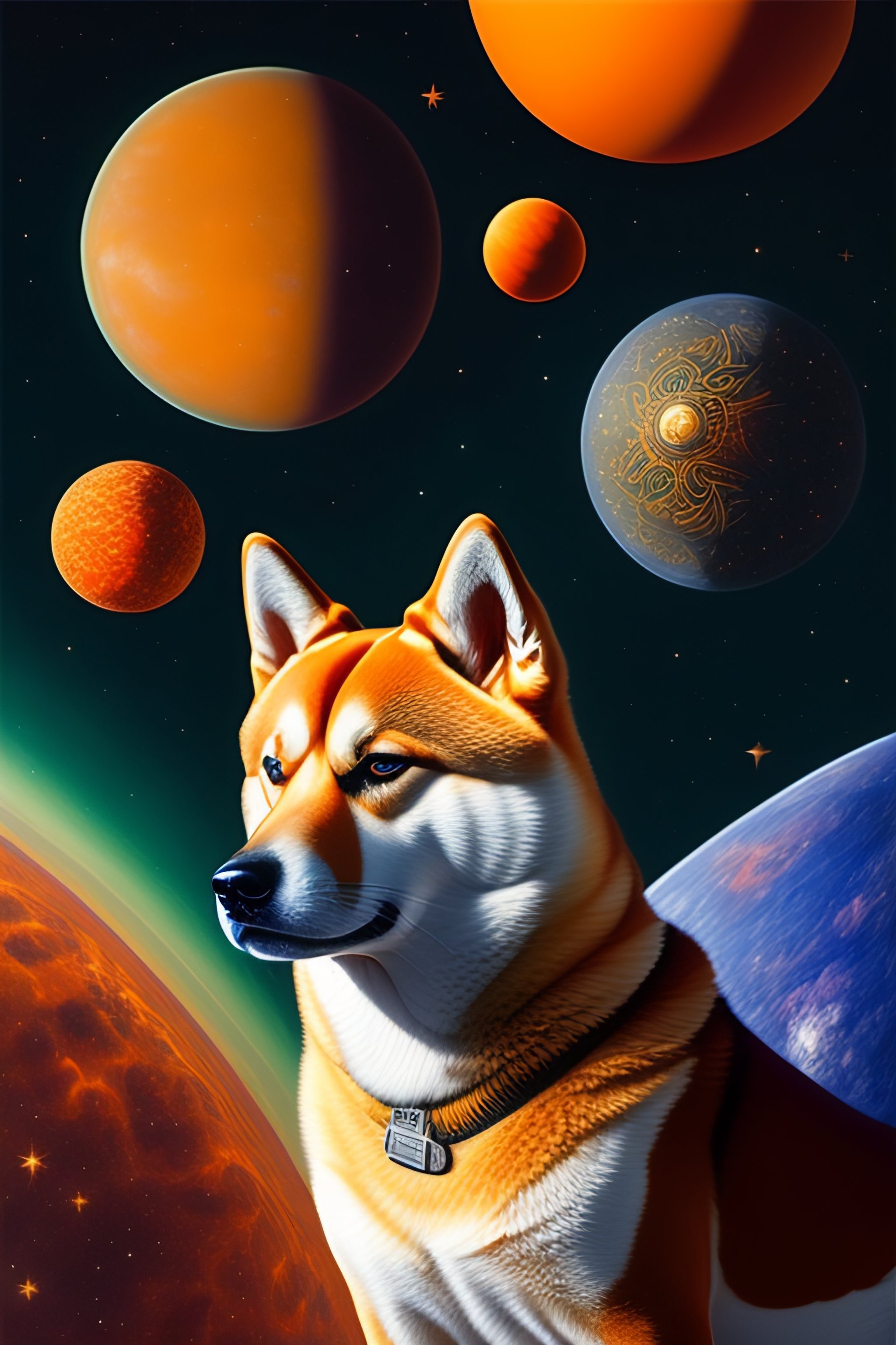 Lexica - A shiba inu in space wearing an orange spacex suit, supernova ...