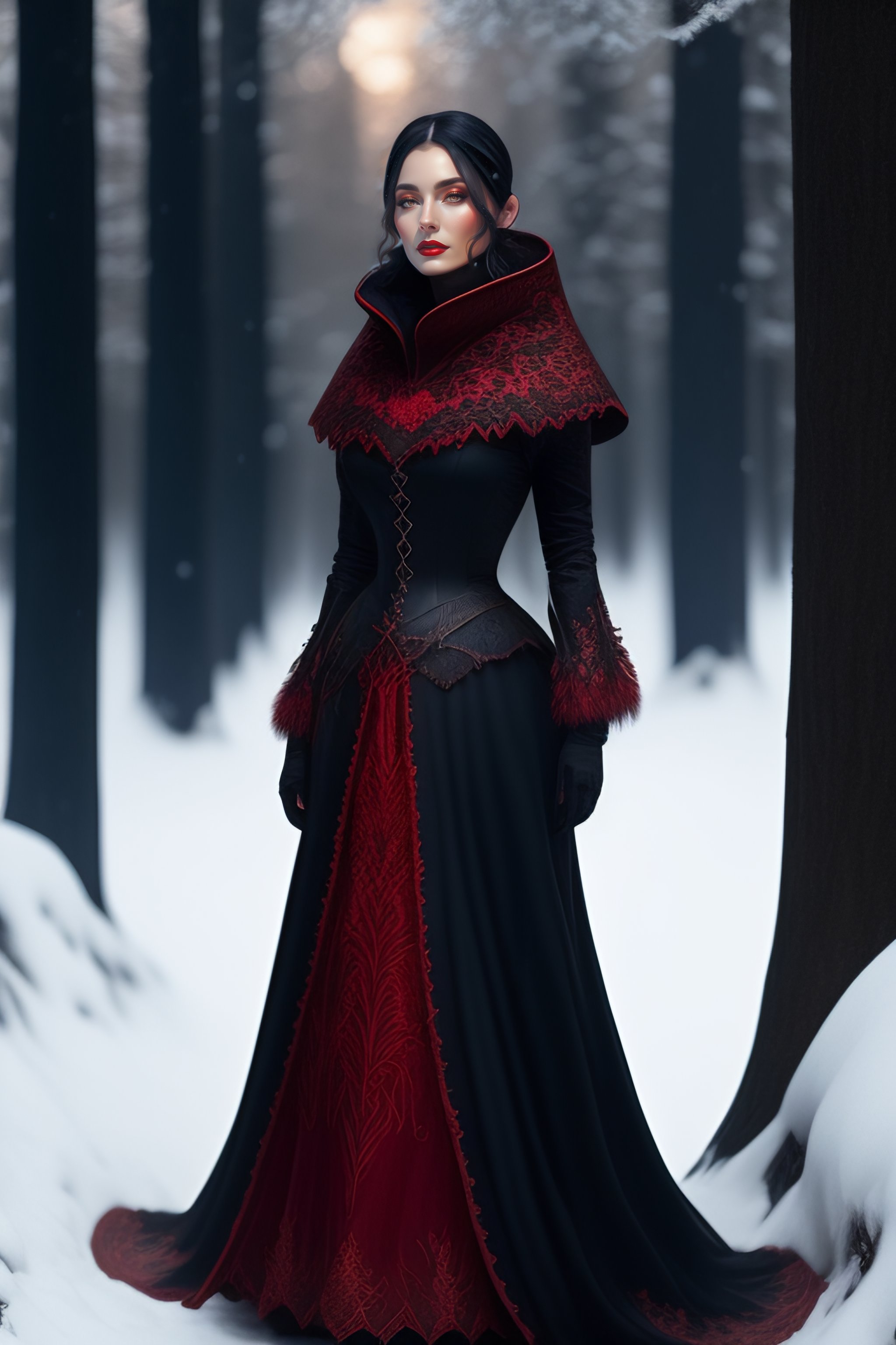 Lexica - A beautiful gothic woman wearing a black and red long dress ...